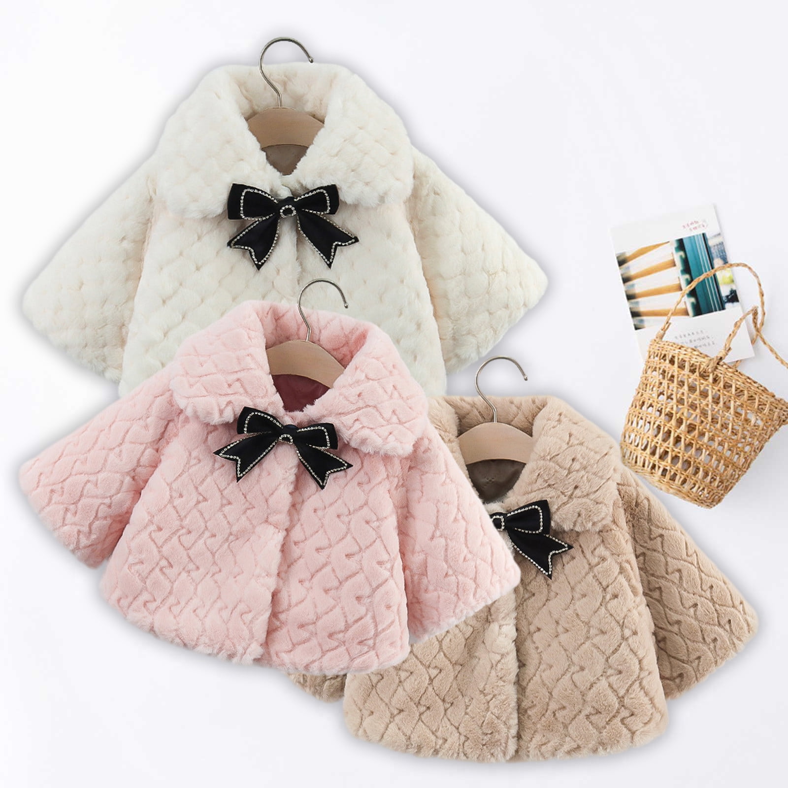 Zwiiyzr 2025 Baby Girl Winter Faux Fur Coat Fuzzy Cute Warm Cape Jacket ...