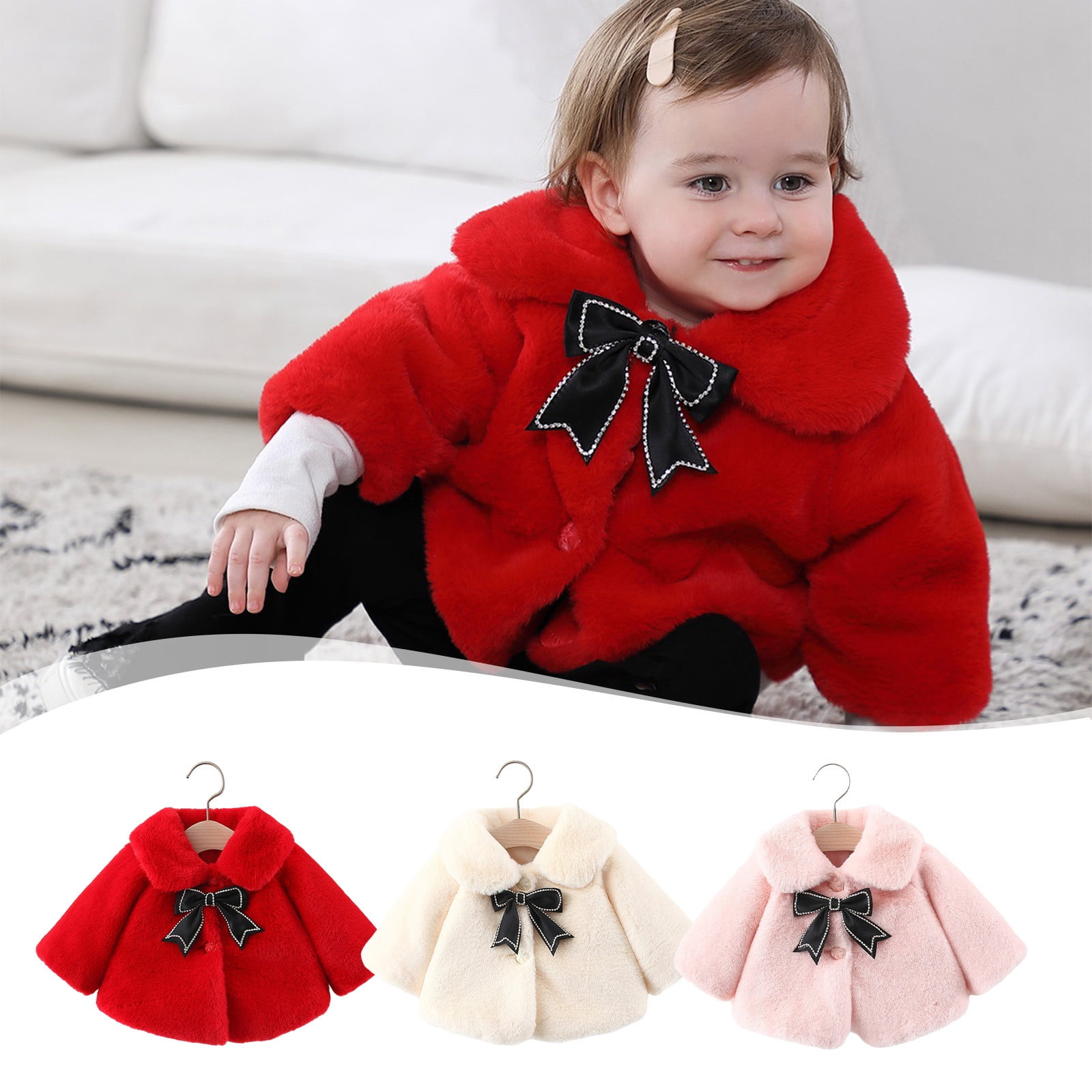 Zwiiyzr 2024 Baby Girl Winter Faux Fur Coat Fuzzy Cute Warm Cape Jacket ...
