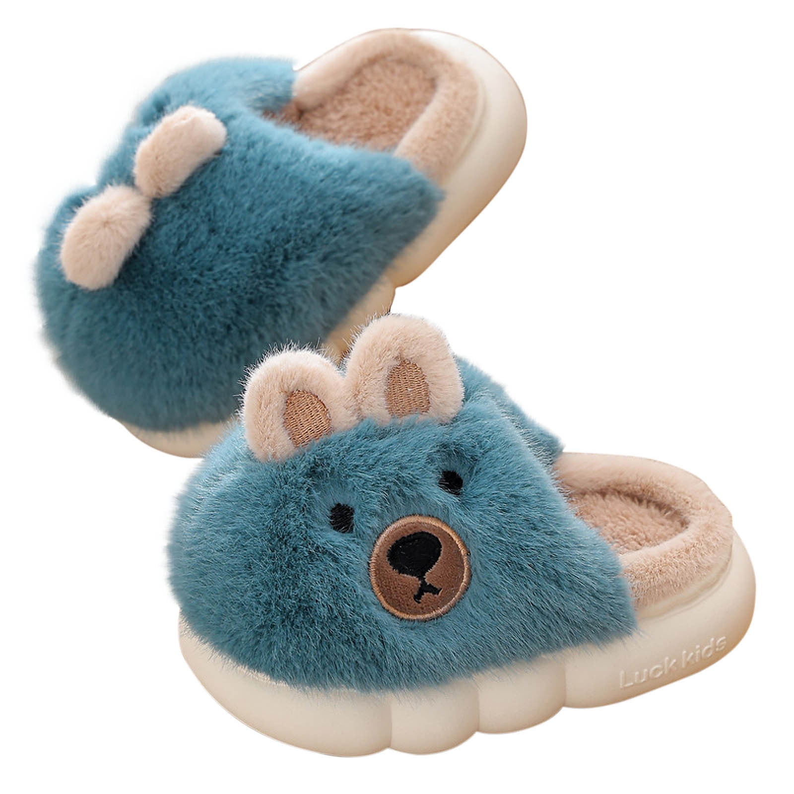 Zwiiyzr 2025 Boys Fluffy Slippers Children's Winter Warm Plush Plush ...