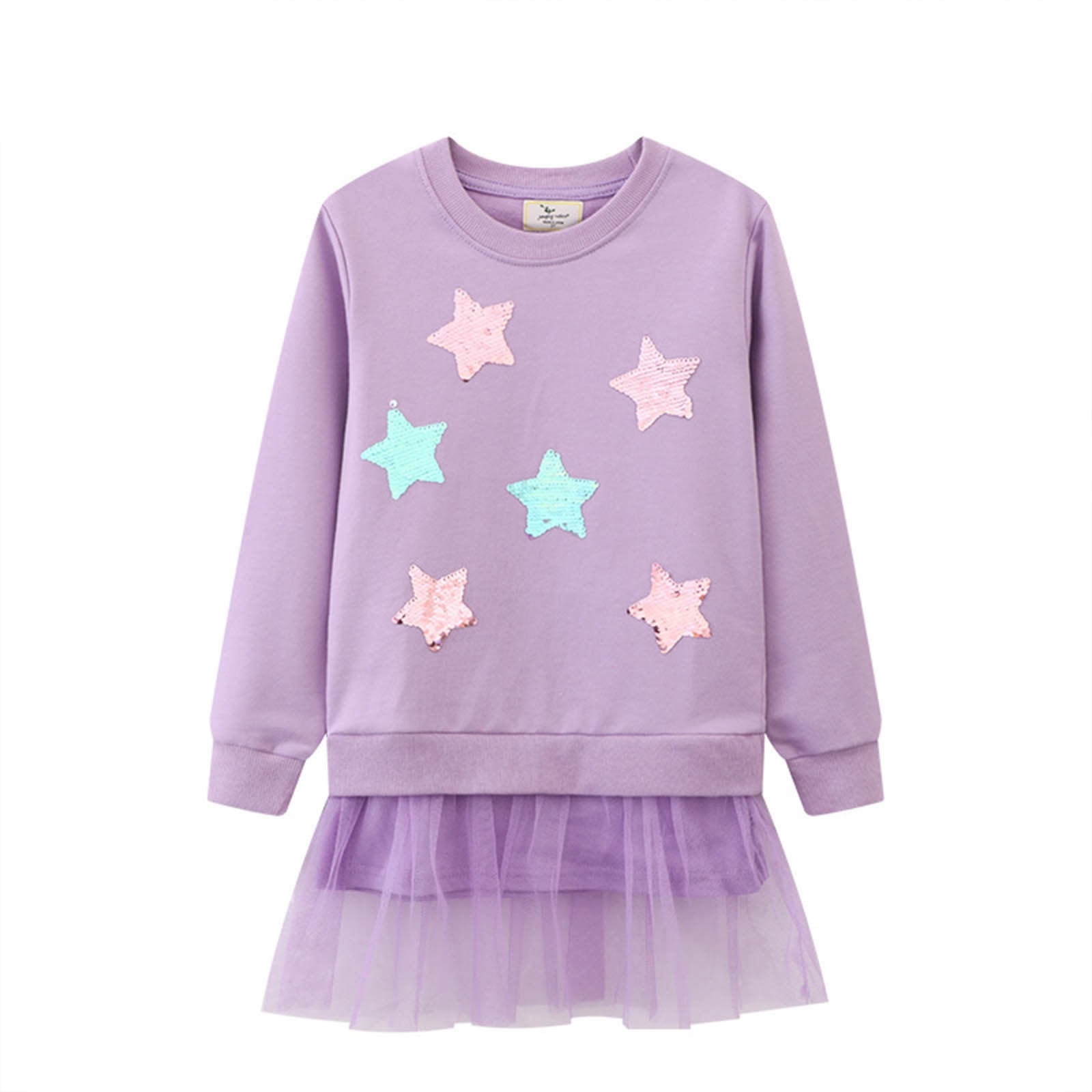 Zwiiyzr 2025 Girls 2-7 Years Cotton Long-Sleeved Star Printed ...