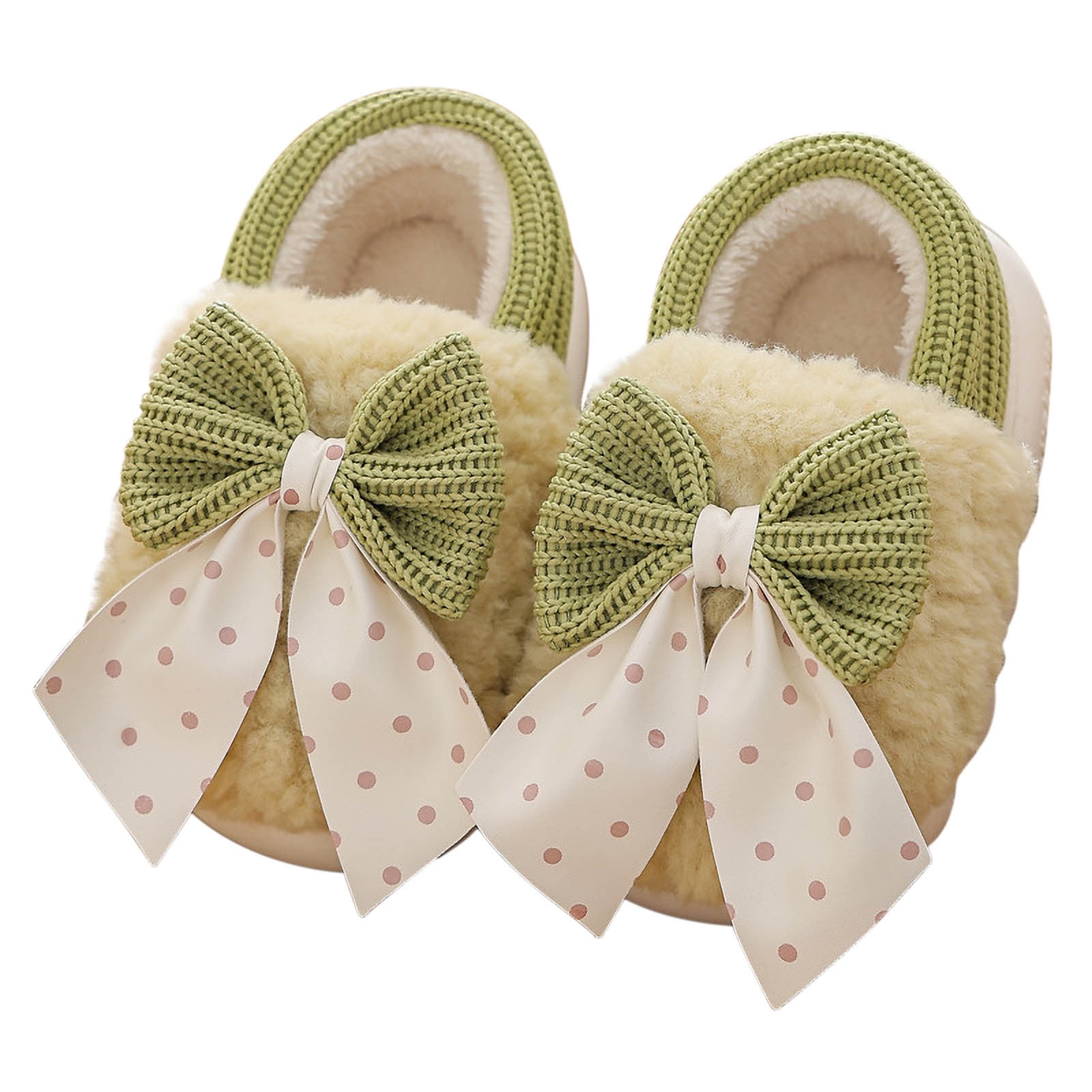 Zwiiyzr Girls Fluffy Slippers Children's Winter Home Cute Bow Tie Non ...