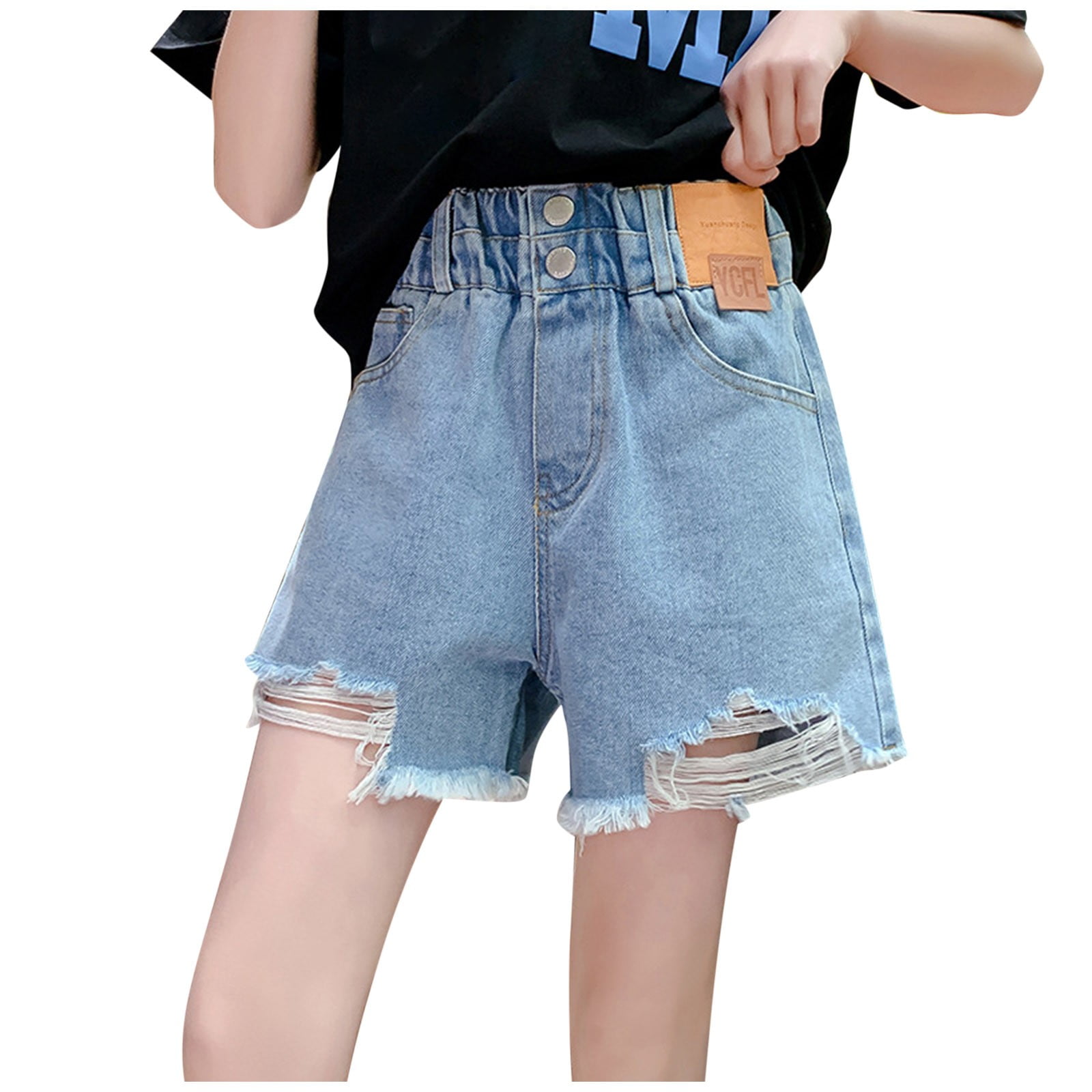 Zwiiyzr 2025 Girls Jean Shorts Ripped Raw Hem High Waist Cute Summer ...