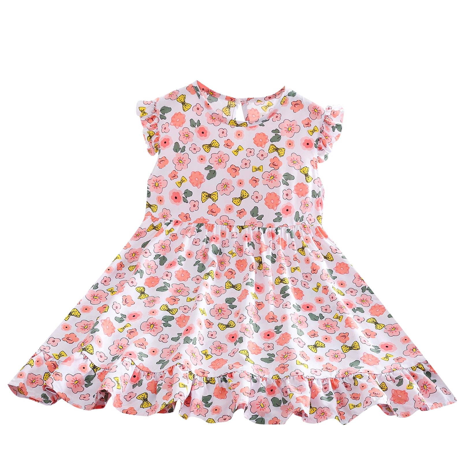 Zwiiyzr 2025 Girls Summer Cotton Dress Flying Sleeve Casual Beach ...
