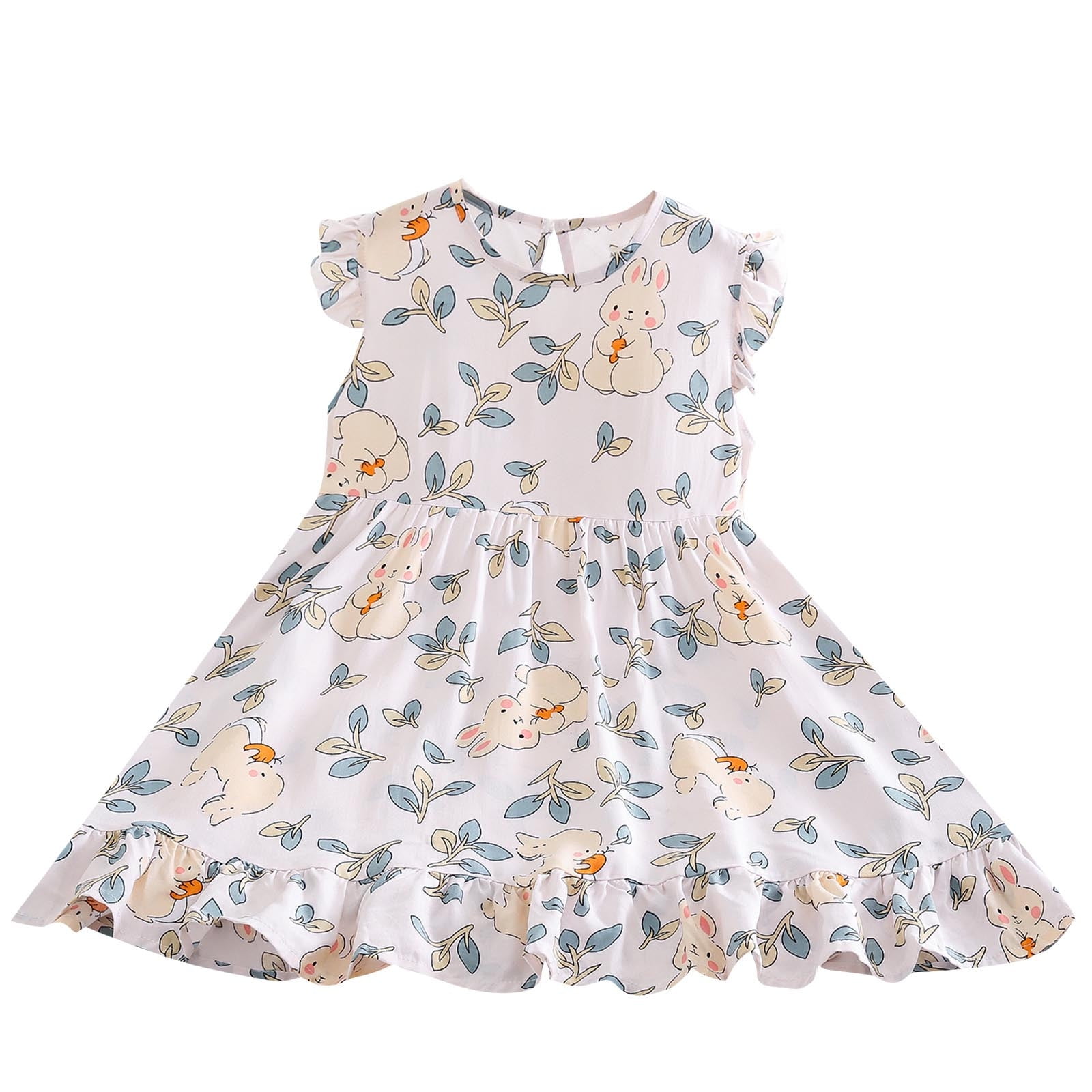 Zwiiyzr 2025 Girls Summer Cotton Dress Flying Sleeve Casual Beach ...