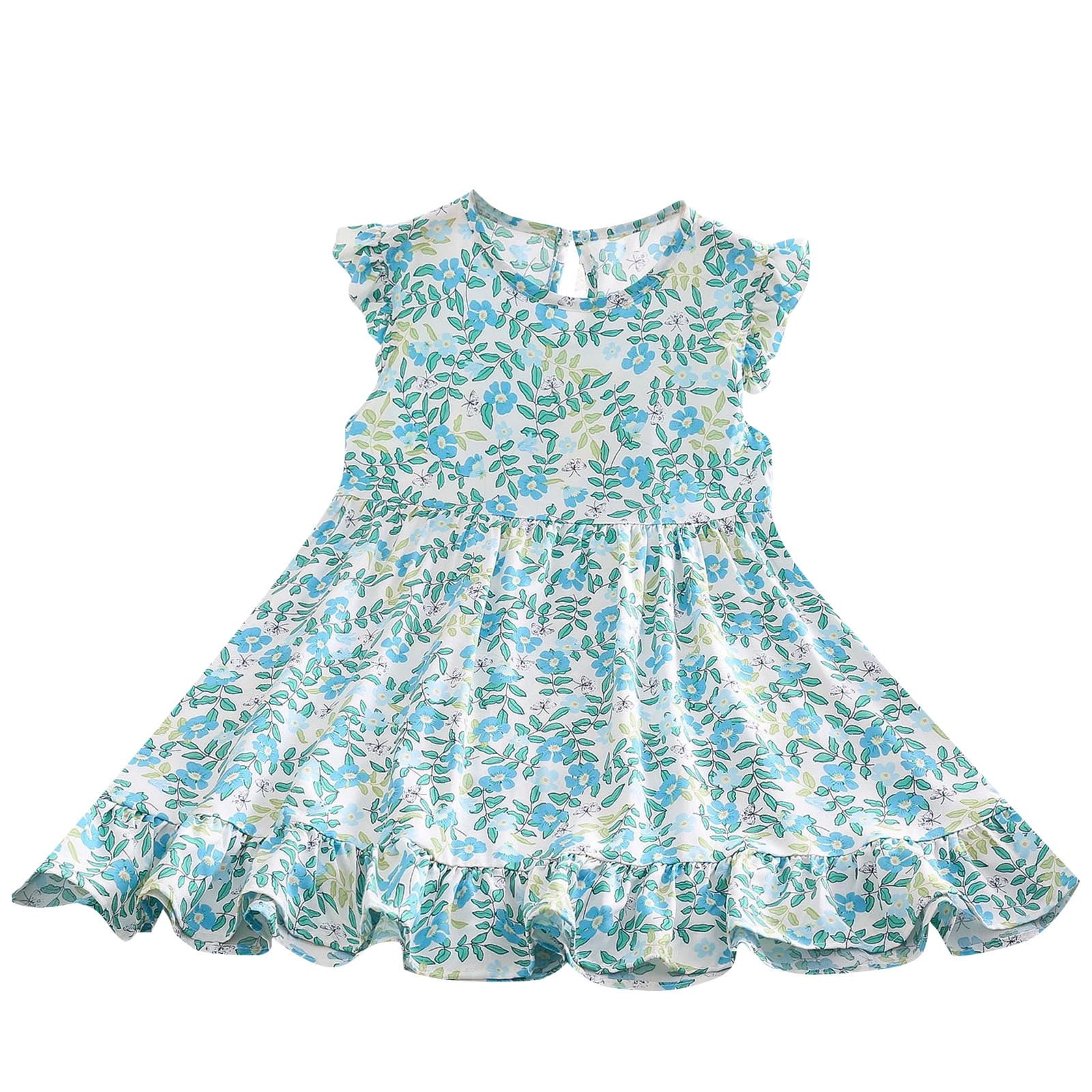 Zwiiyzr 2025 Girls Summer Cotton Dress Ruffle Flutter Sleeve Casual ...