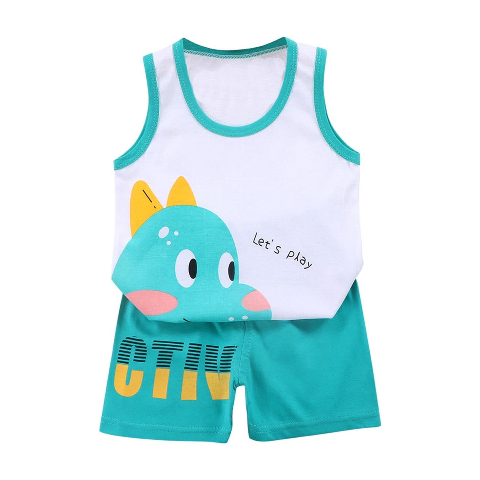 Zwiiyzr Infant Toddler Boy Girls Cute Summer Outfit Cartoon Sleeveless T Shirt Shorts Set ...