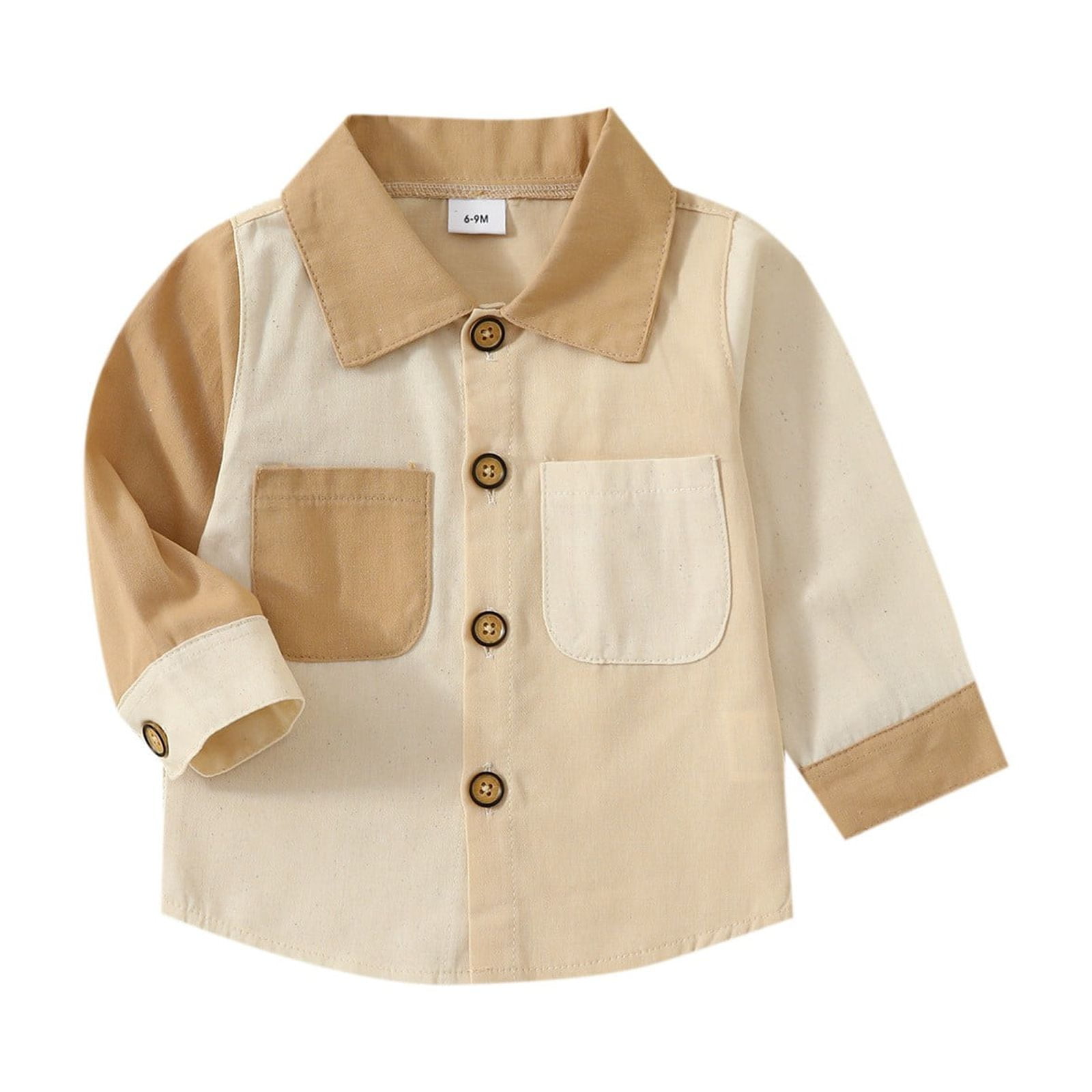 Zwiiyzr Kids Toddlers Boys Color Block Button Down Shirt Casual Long ...