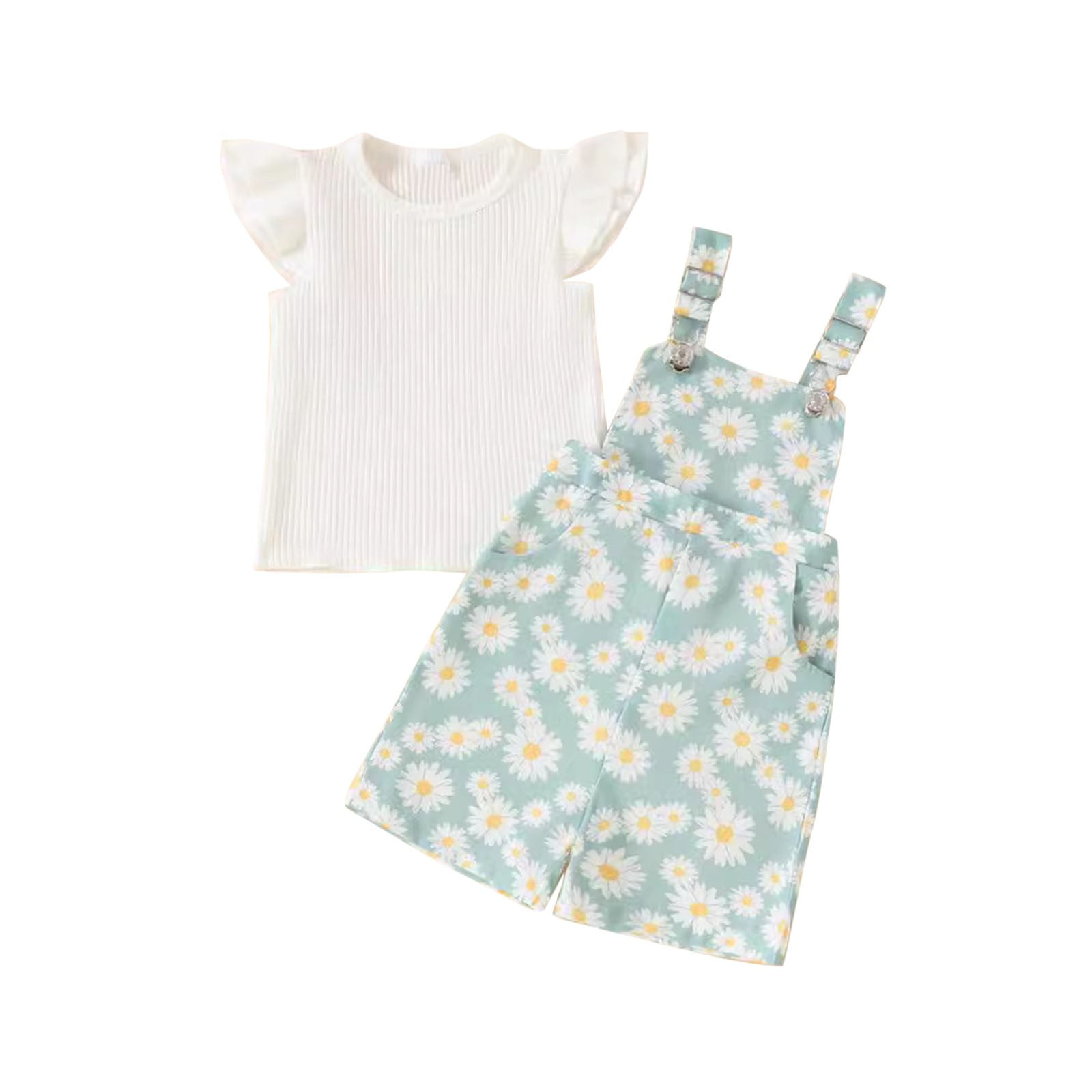Zwiiyzr Toddler Baby Girl Clothes Ribbed Flutter Sleeve T-Shirt Daisy ...