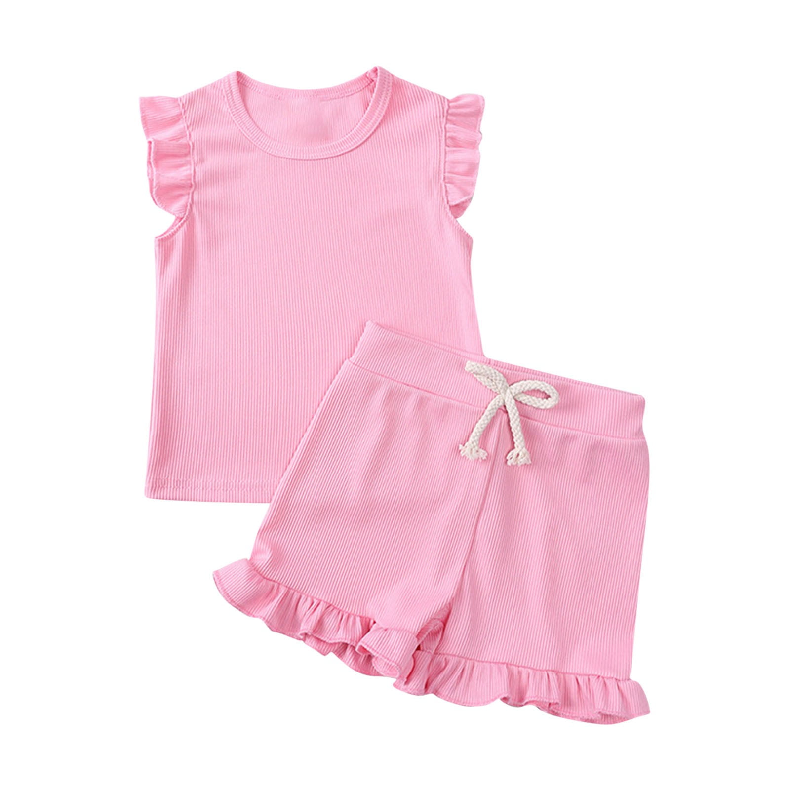 Zwiiyzr Toddler Girl Clothes 2 Piece Outfit Solid Ribbed Knit Tank Top ...