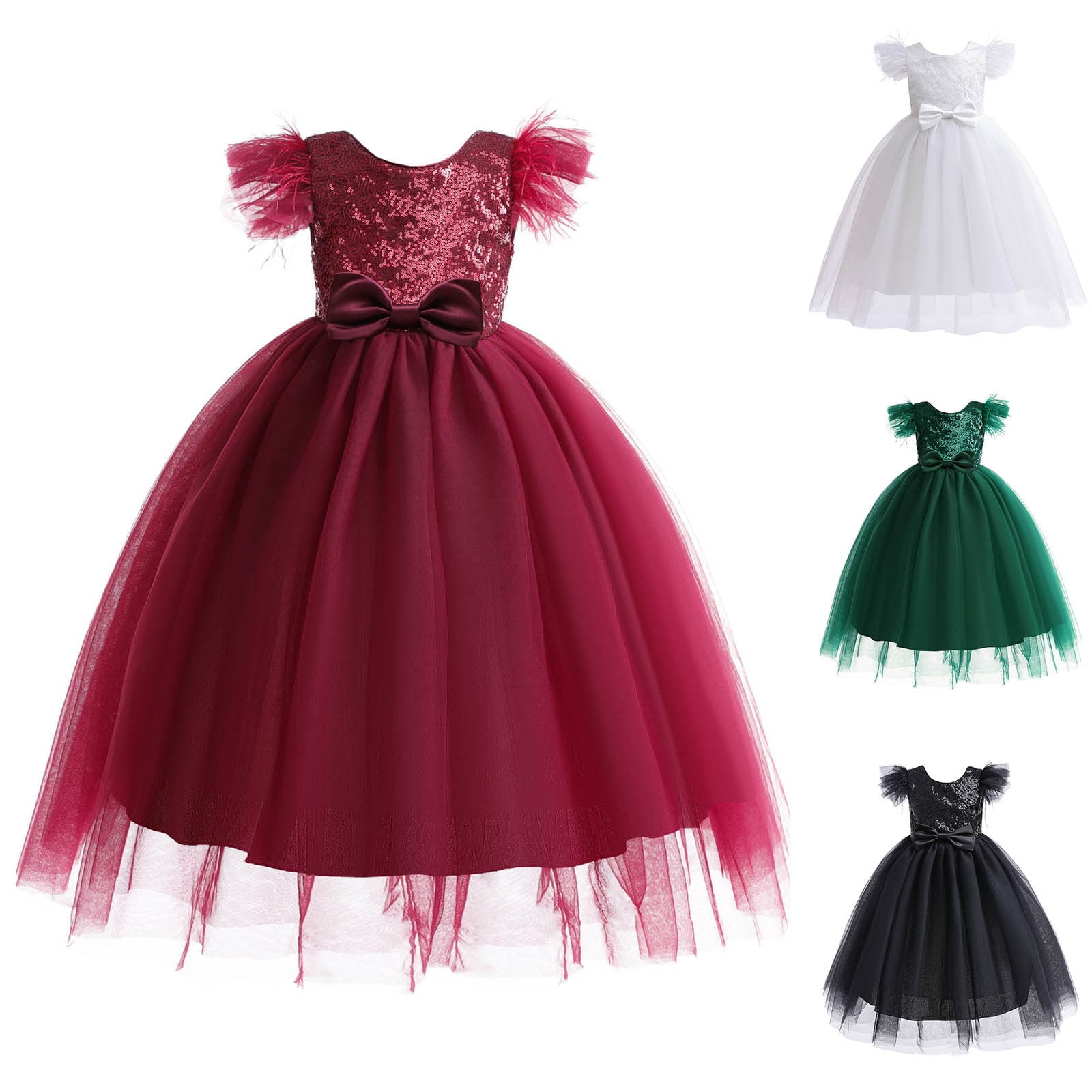 Zwiiyzr 3-12 Years Girls Princess Sparkle Tulle Dress Flower Girls ...