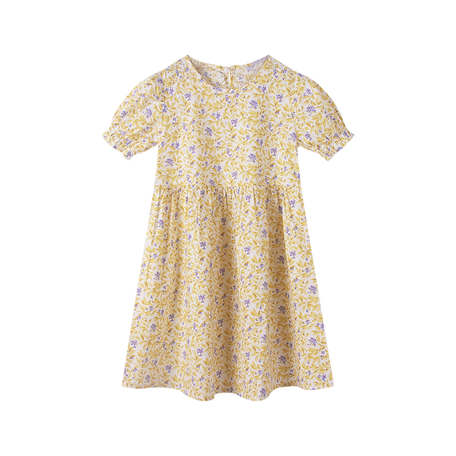 Zwiiyzr 3-8Y Girls' Summer Floral Dress Kids 2024 Short Sleeve Crew ...