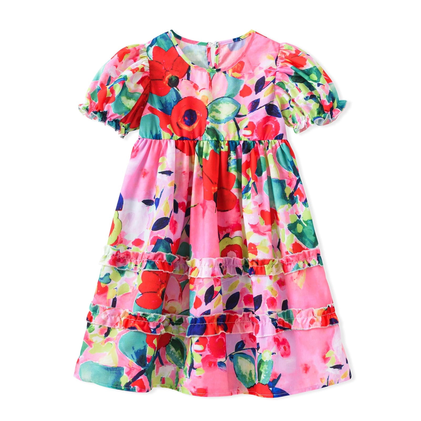 Zwiiyzr 4-13Y Girls' 2025 Summer Floral Dress Kids Puff Sleeve Round ...