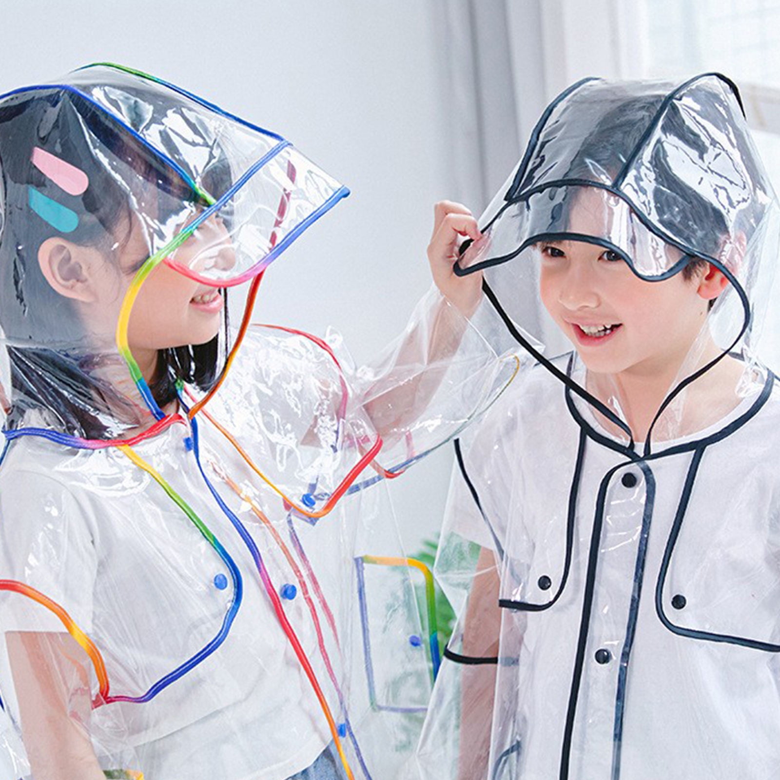 Zwiiyzr Boys Girls Transparent Hooded Rain Jacket Waterproof Raincoat for Children Outdoor ...