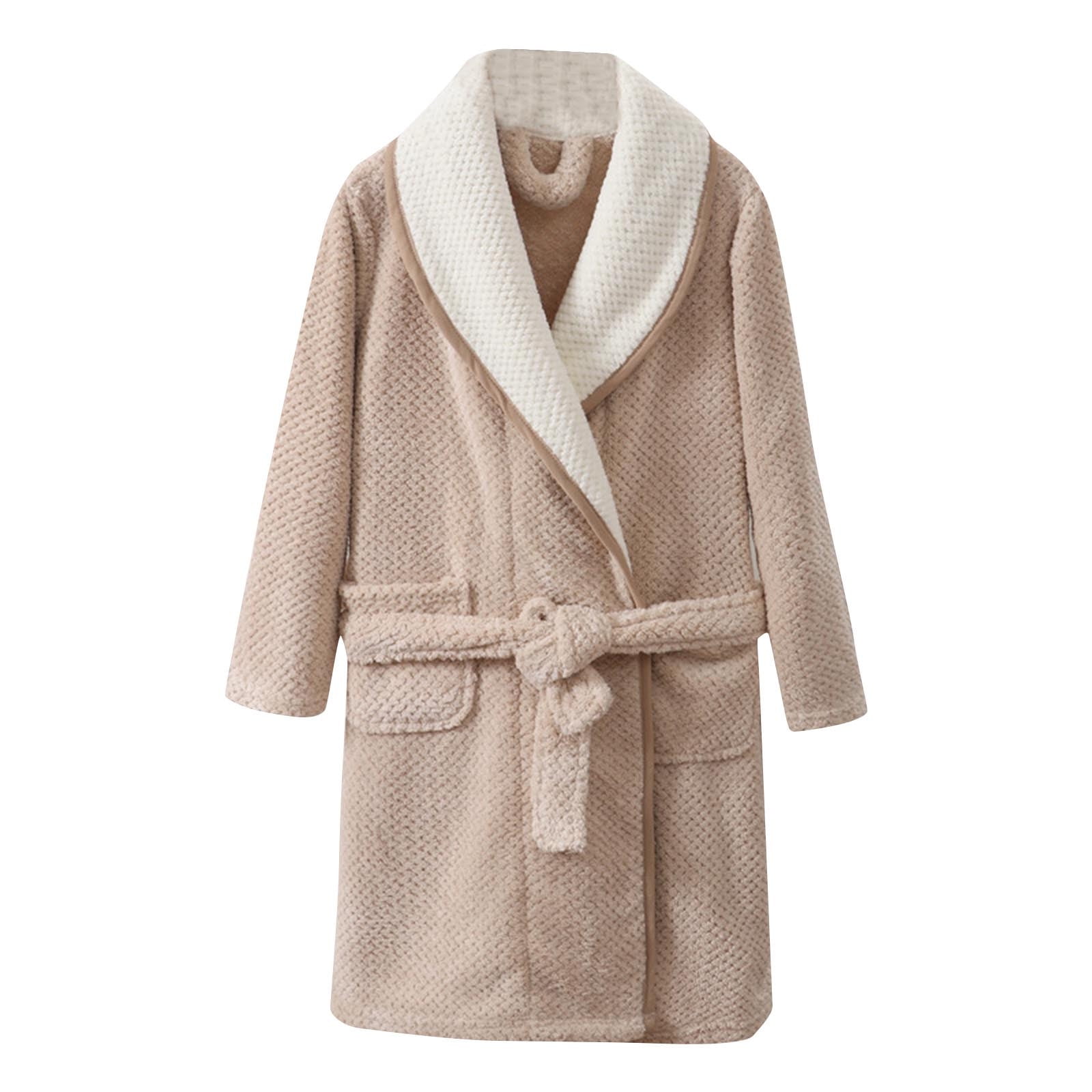 Zwiiyzr Girls Boys Soft Fleece Bathrobe Cable Plush Hoodless Warm Robes ...