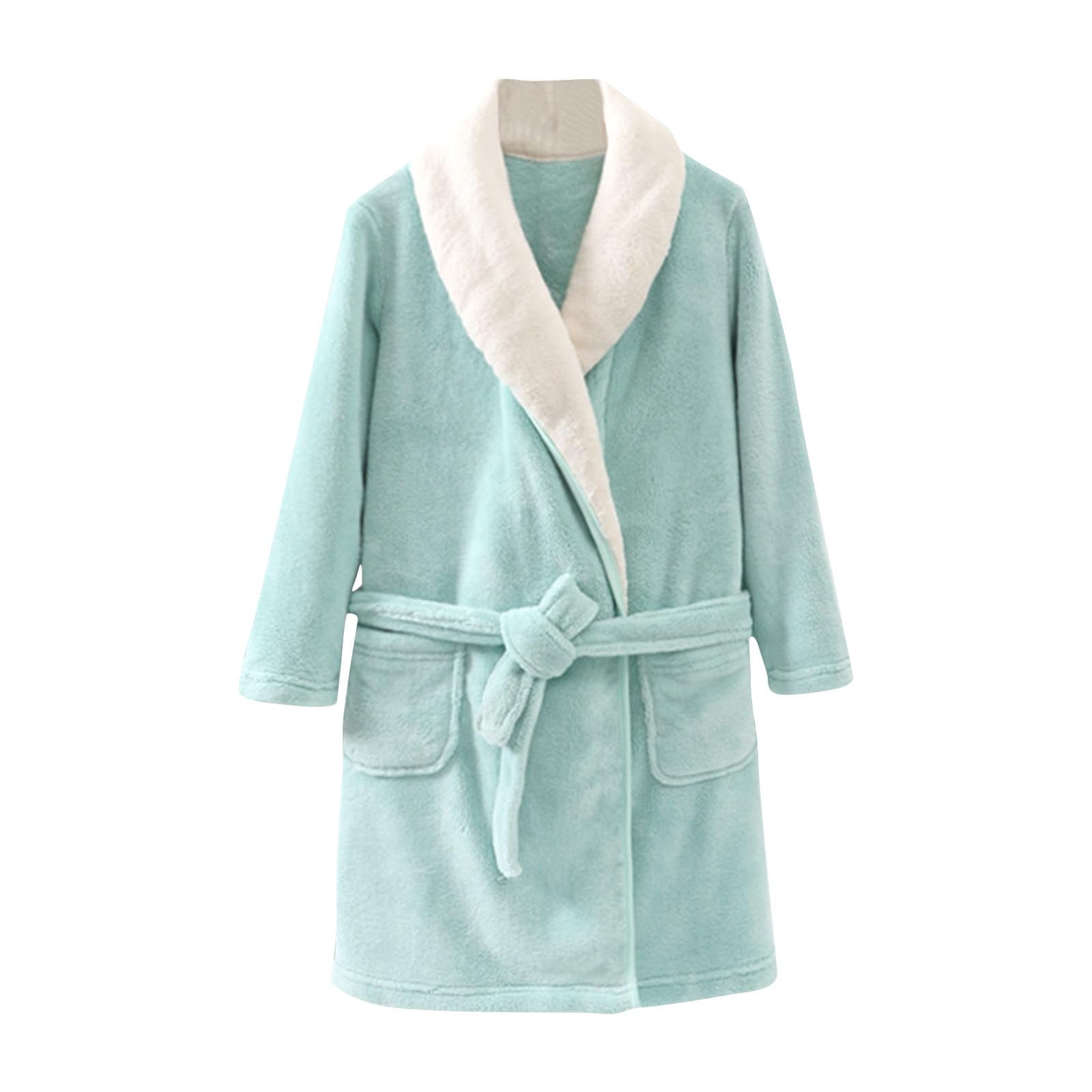 Zwiiyzr Girls Boys Soft Fleece Bathrobe Cable Plush Hoodless Warm Robes ...