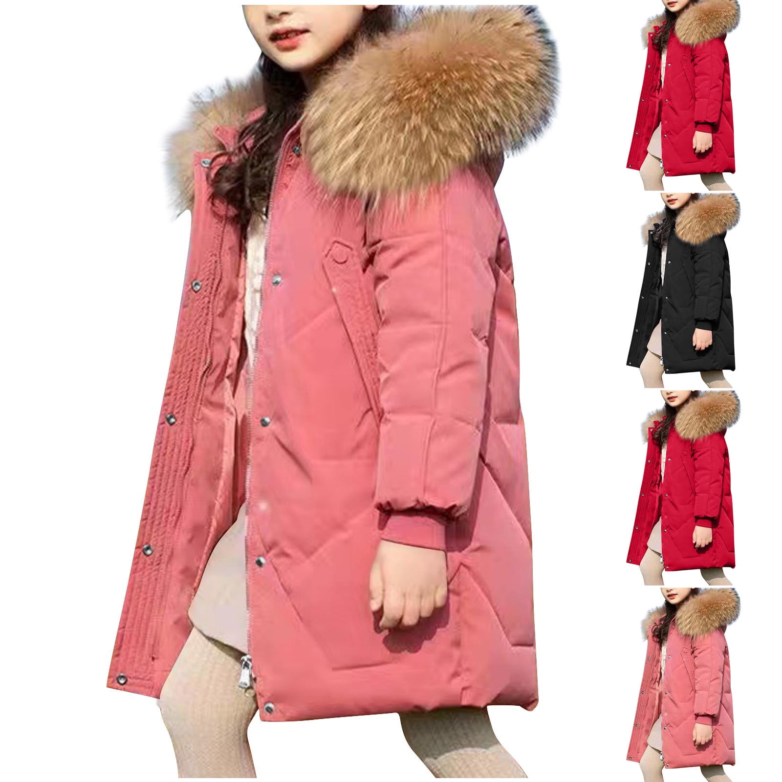Zwiiyzr Trendy Girls' Winter Coats Hooded Puffer Jacket Kids Thick Solid Color Detachable Hat ...