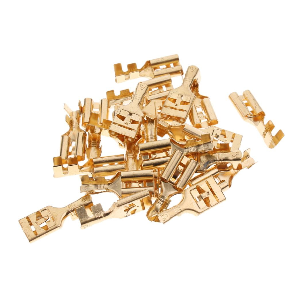 Zxpjkyu 25 Pieces Brass Crimp Terminal Cable Locking Female Spade ...