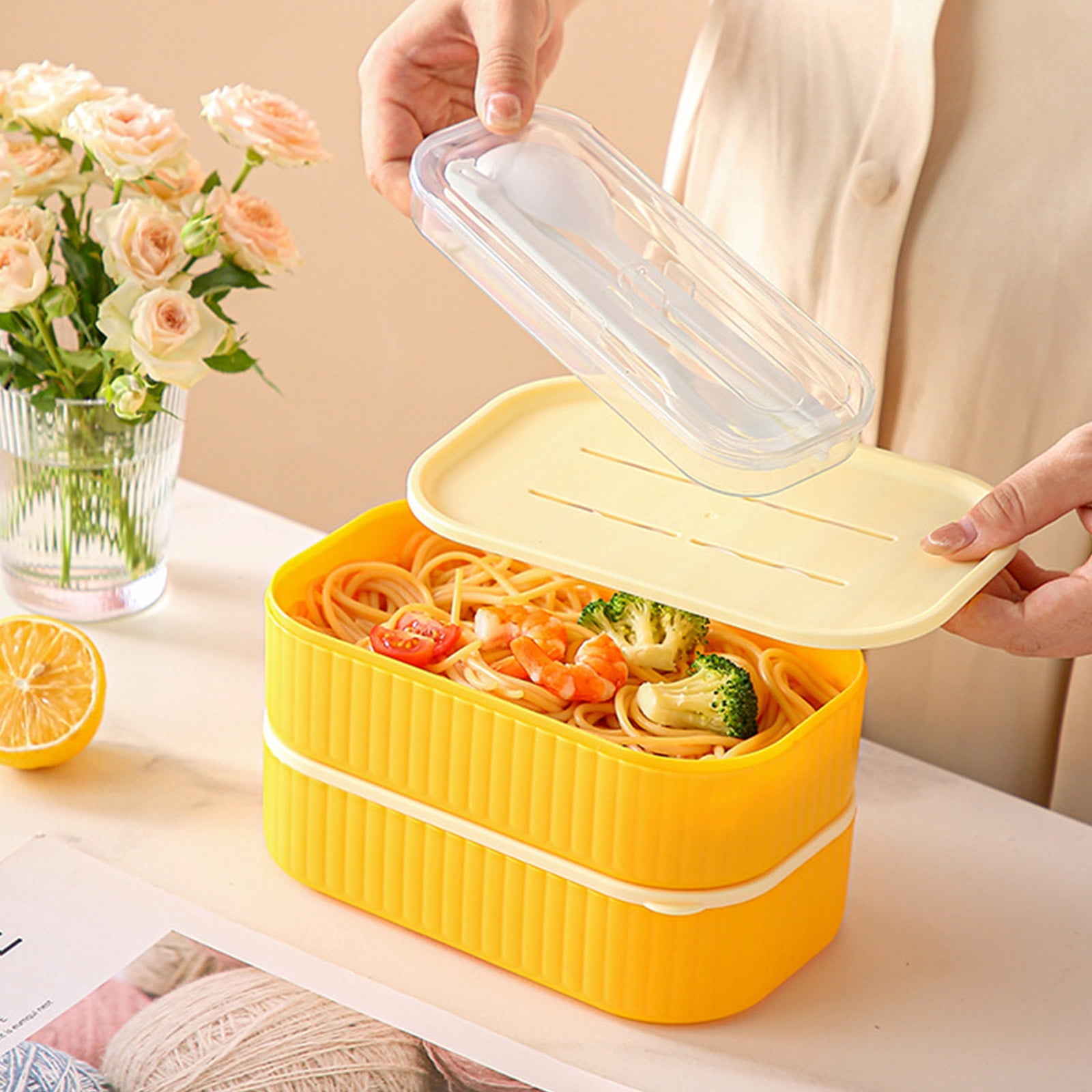 Zxsyw Double Layer Compartment Lunch Box No Need to Open The Lid ...