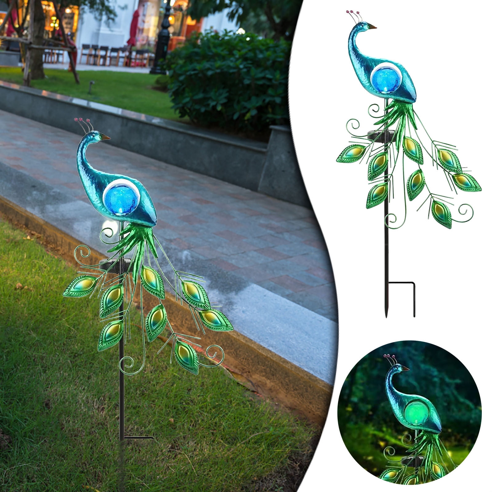 Zxsyw Solar Peacock Iron Lamp Led Peacock Iron inserted Garden Light ...