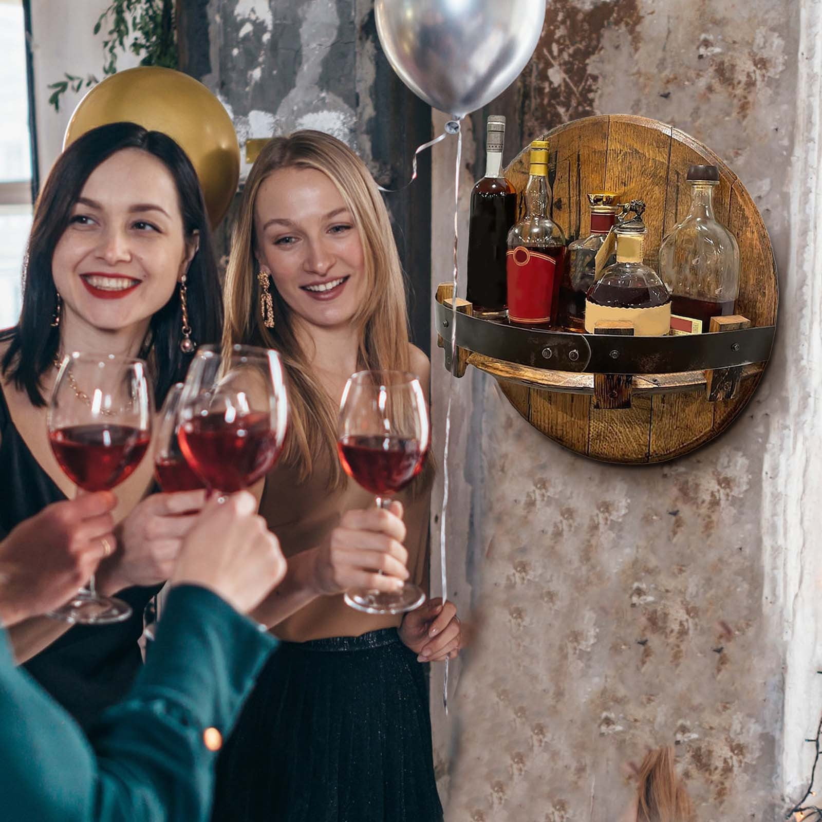 Zxsyw Vintage Wall Mounted Wine Rack - Round Wooden Whiskey Shelf ...