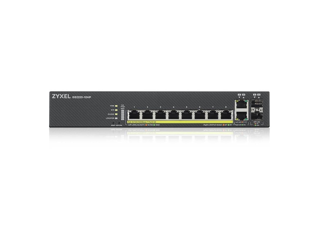 ZyXEL GS2220-10HP 8-Port Gigabit Ethernet Layer 2 Managed PoE+ Switch ...