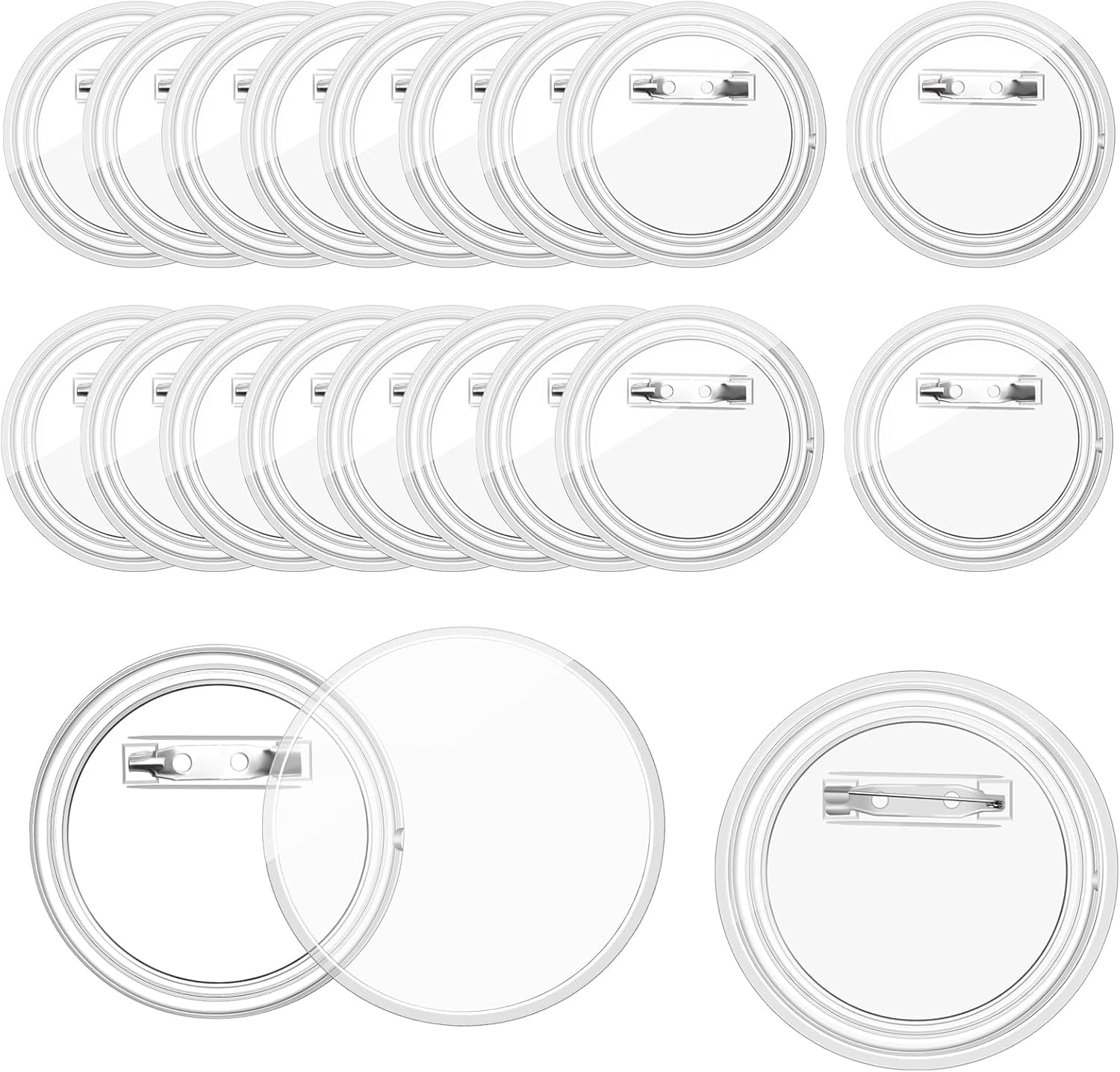 ZyYun Clear Acrylic Button Pins, 20 Pack 3" DIY Craft Badge Blanks with ...