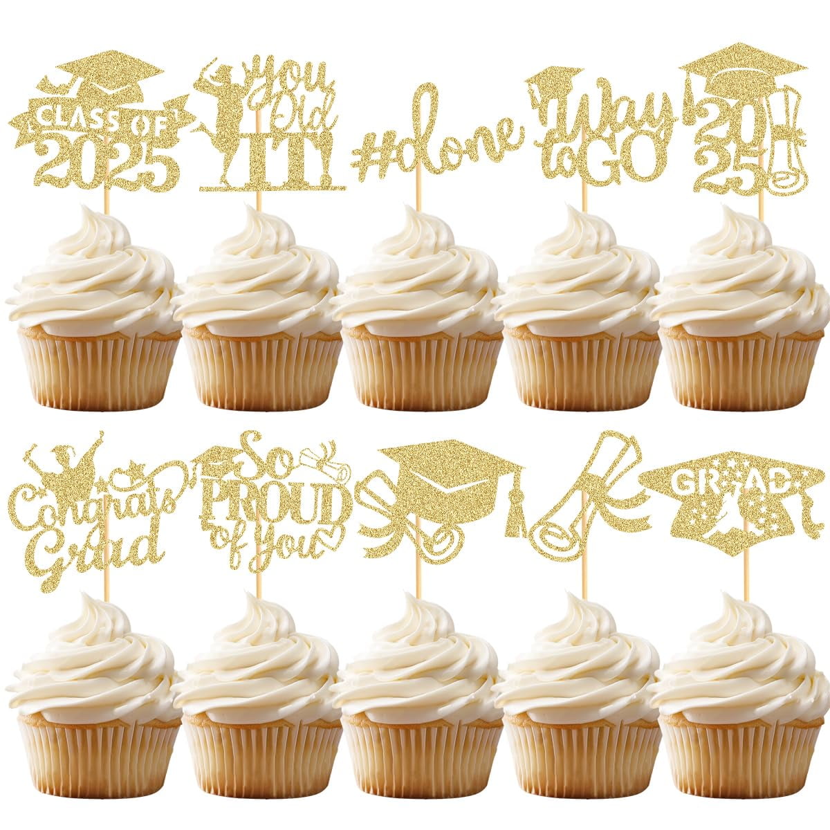 Zycozzn 60 Pcs Graduation SSF20 Cupcake Toppers, Gold: 60 Pieces, 10 ...