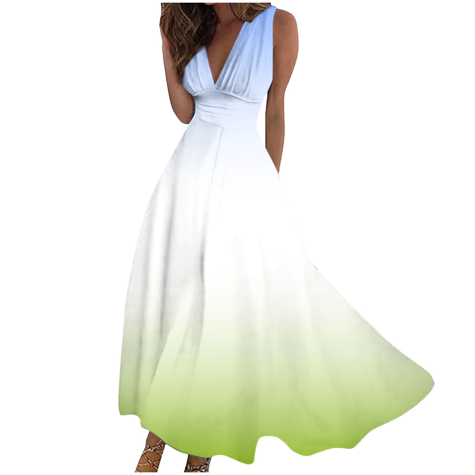 ZyeKqe Beach Dresses for Women 2024 Deep V Neck Sleeveless Party Long ...