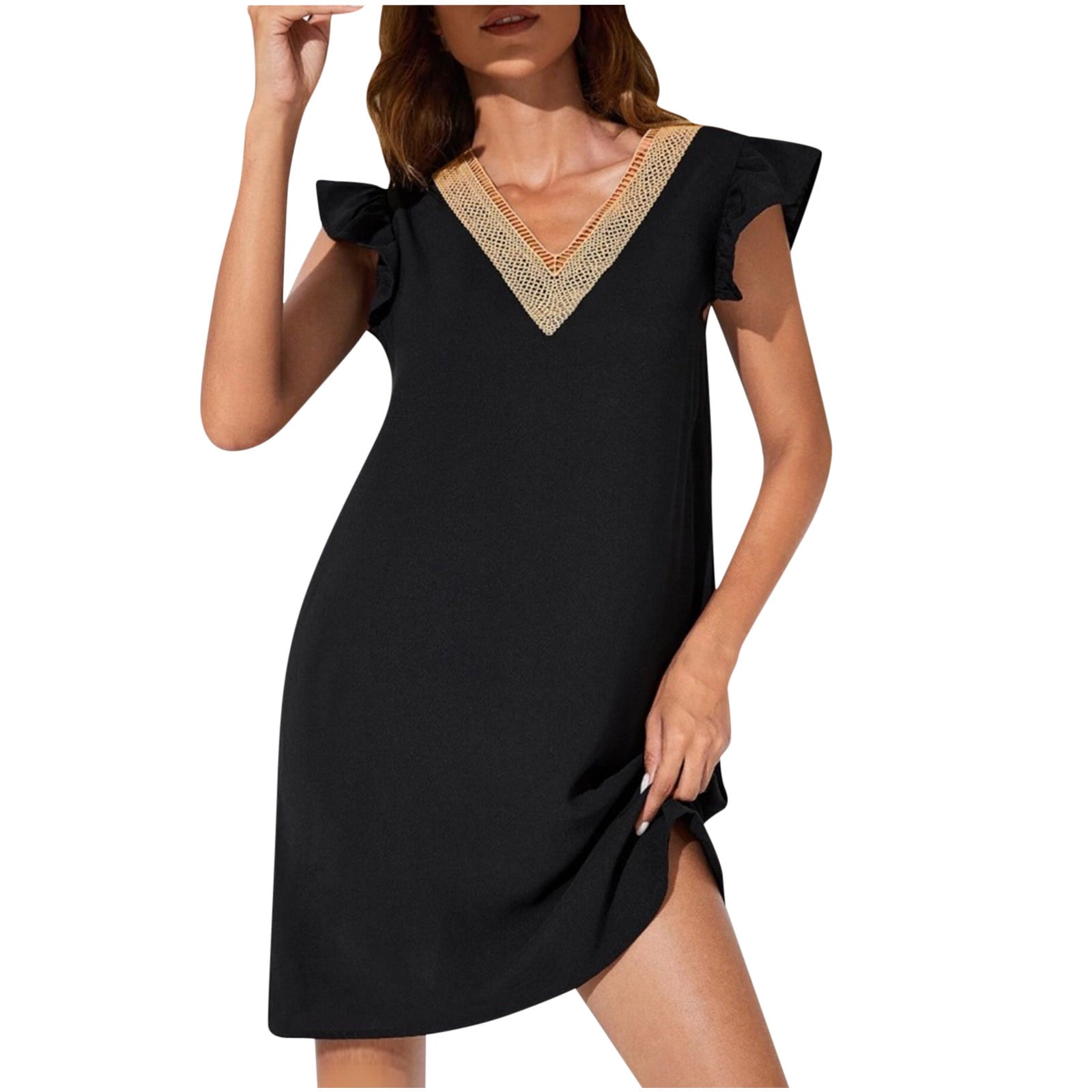 ZyeKqe Beach Dresses for Women Ruffle Cap Short Sleeve Mini Dresses ...