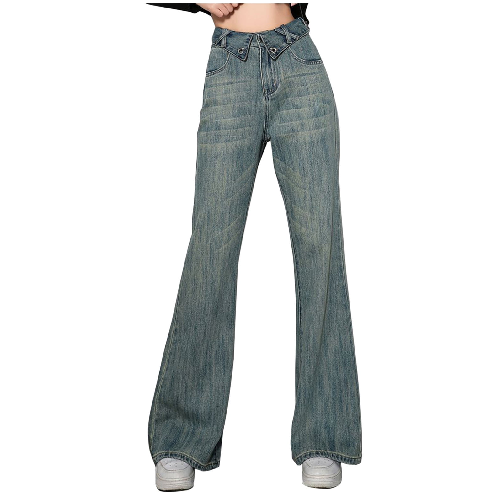 ZyeKqe Bell Bottom Jeans for Women Crossover Low Rise Flare Jeans Butt ...