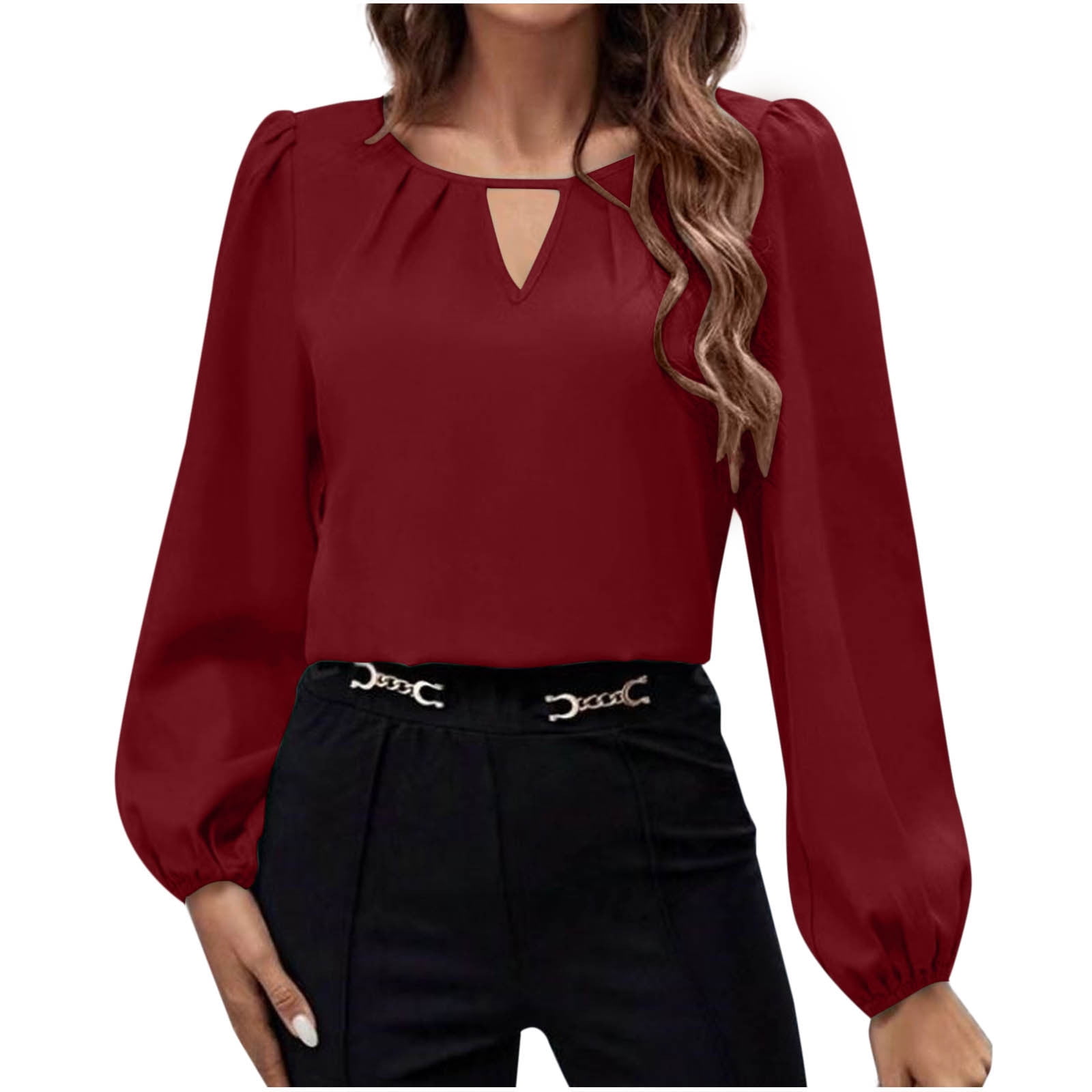 ZyeKqe Business Casual Tops for Women Long Sleeve Shirts Keyhole ...