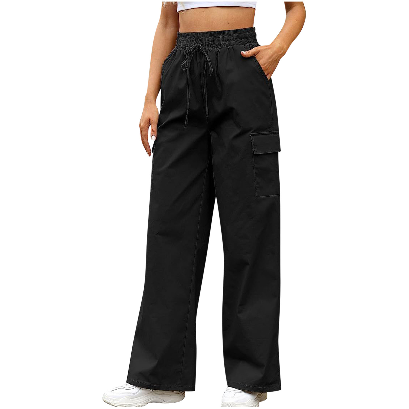 ZyeKqe Cargo Pants Women Wide Leg Sweatpants Elastic High Waisted Baggy ...