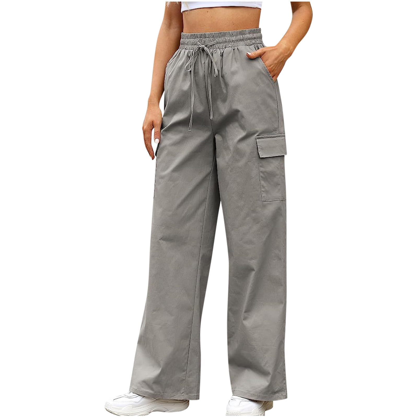 ZyeKqe Cargo Pants Women Wide Leg Sweatpants Elastic High Waisted Baggy ...