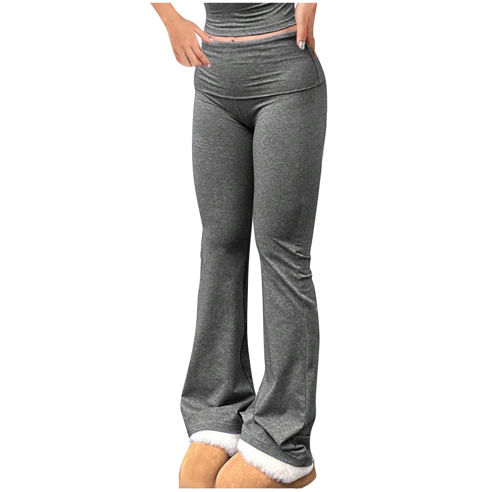 ZyeKqe Flare Leggings for Women Belly Control High-Waisted Fold over ...