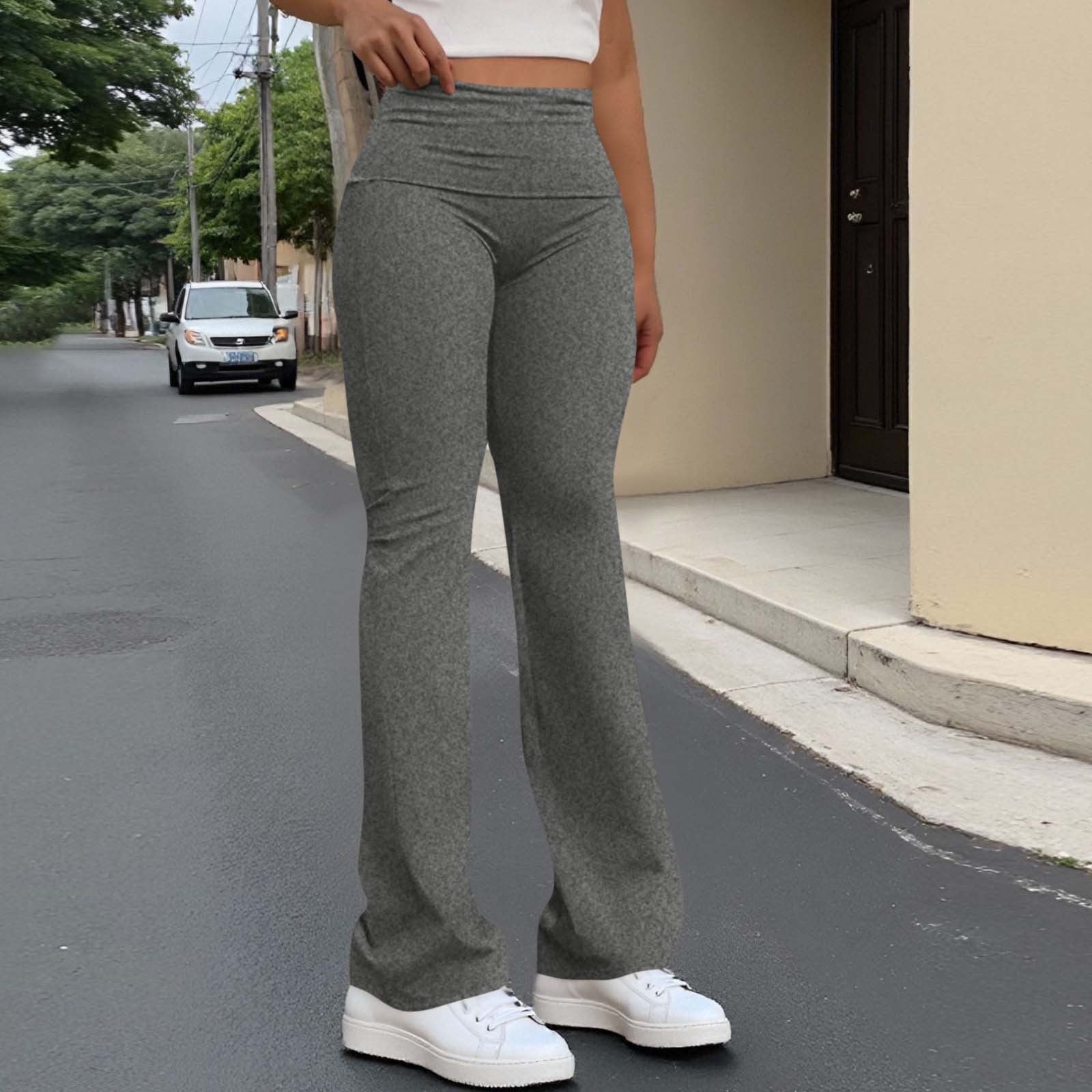 ZyeKqe Flare Leggings for Women Belly Control High-Waisted Fold over ...