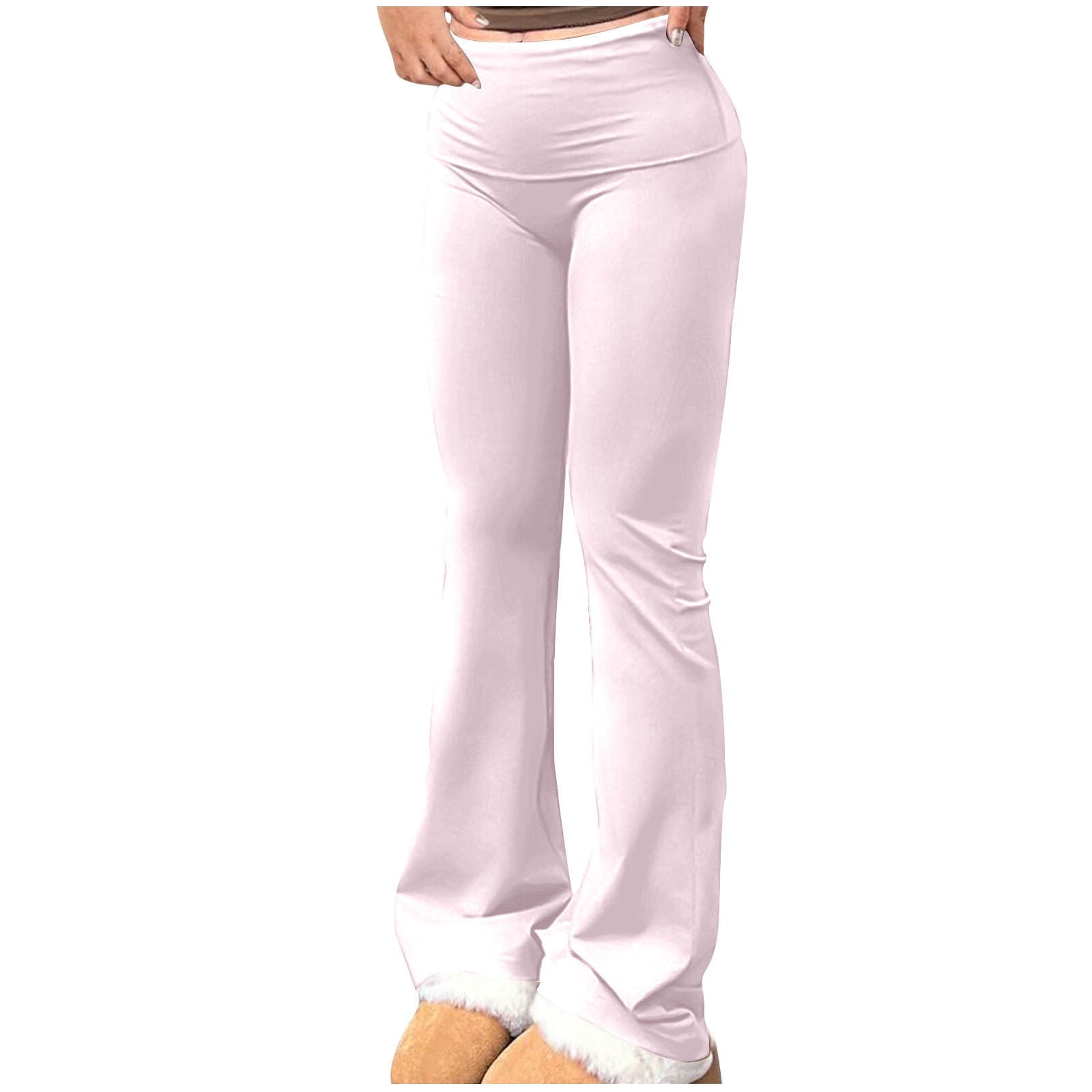 ZyeKqe Flare Leggings for Women Belly Control High-Waisted Fold over ...