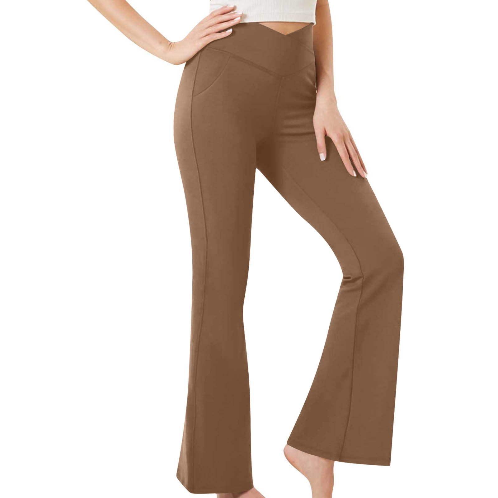 Zyekqe Flare Leggings For Women Crossover High Waisted Yoga Pants Stretchy Full Length Bell