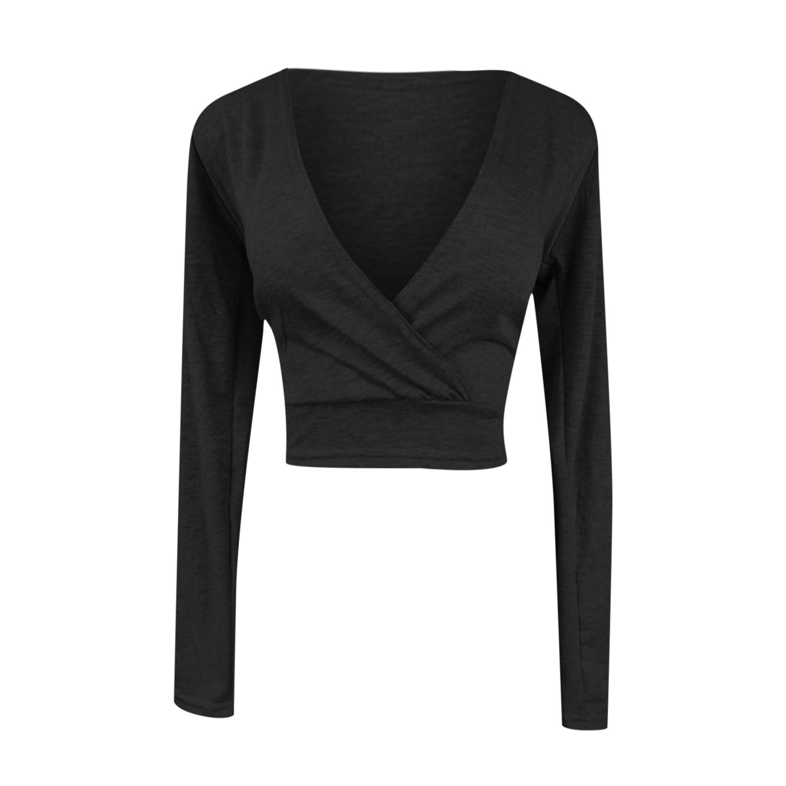 ZyeKqe Going out Tops for Women Long Sleeve Deep V Neck Crop Top Solid ...