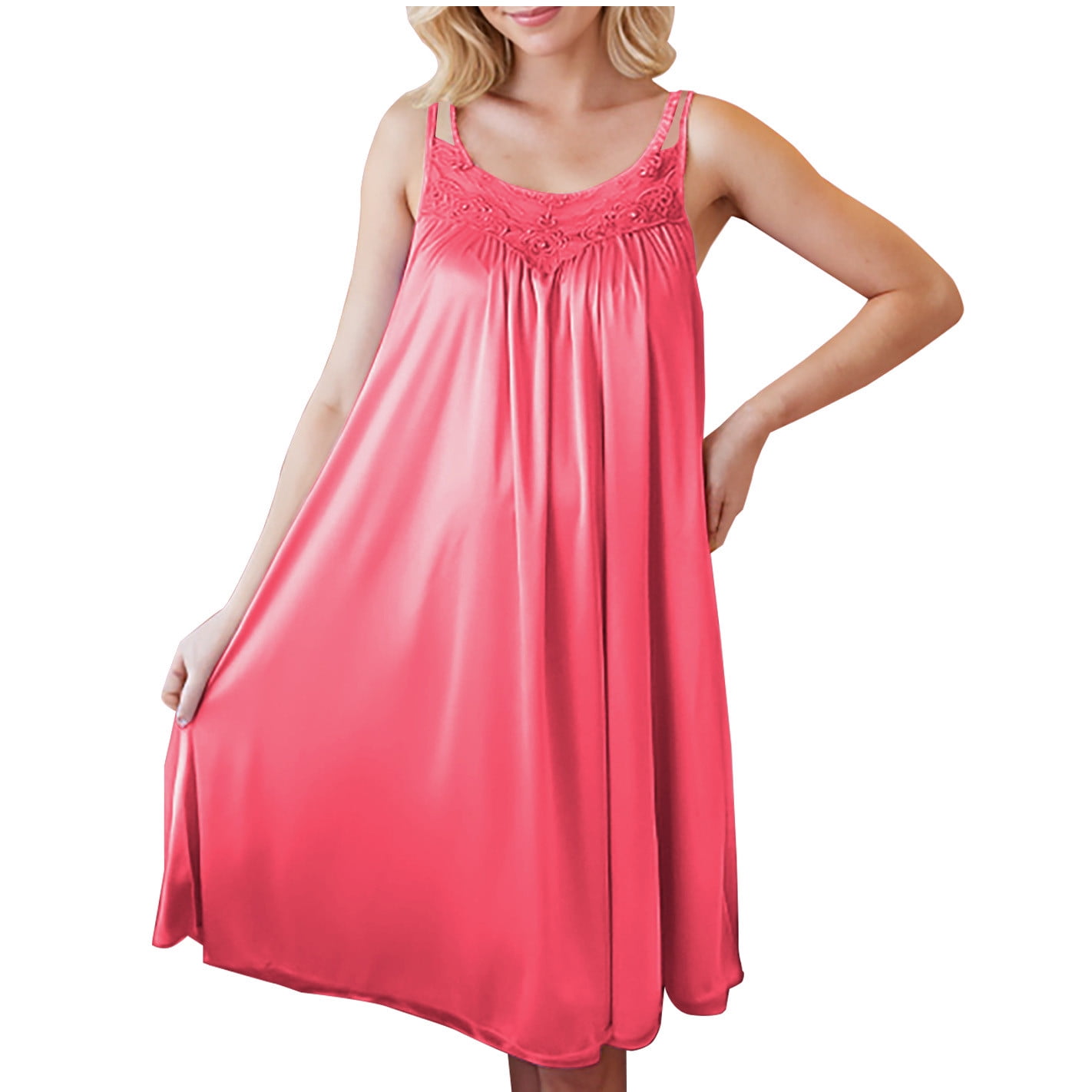 ZyeKqe Nightgowns for Women Sleeveless House Dress Square Neck Pleated ...