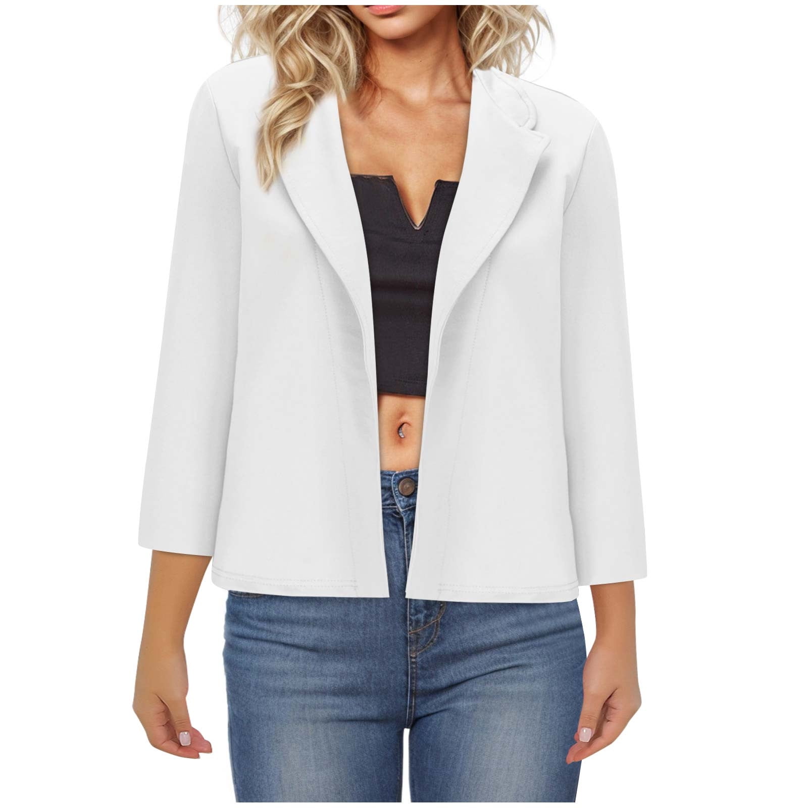 ZyeKqe Plus Size 3/4 Sleeve Blazers for Women Long Sleeve Business ...