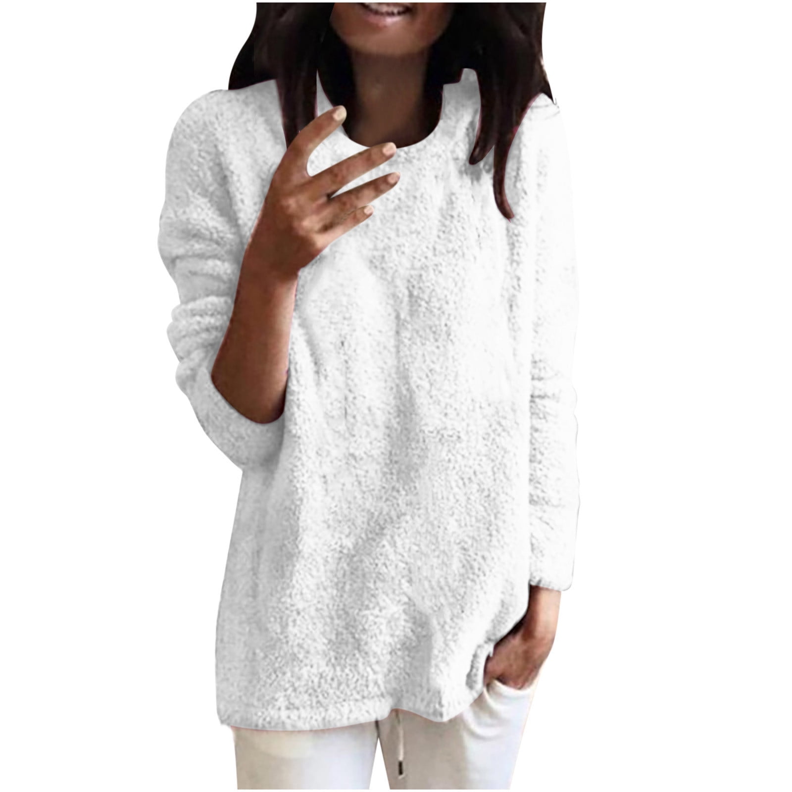 ZyeKqe Plus Size Fuzzy Fleece Tops for Women Sherpa Lined Long Sleeve ...