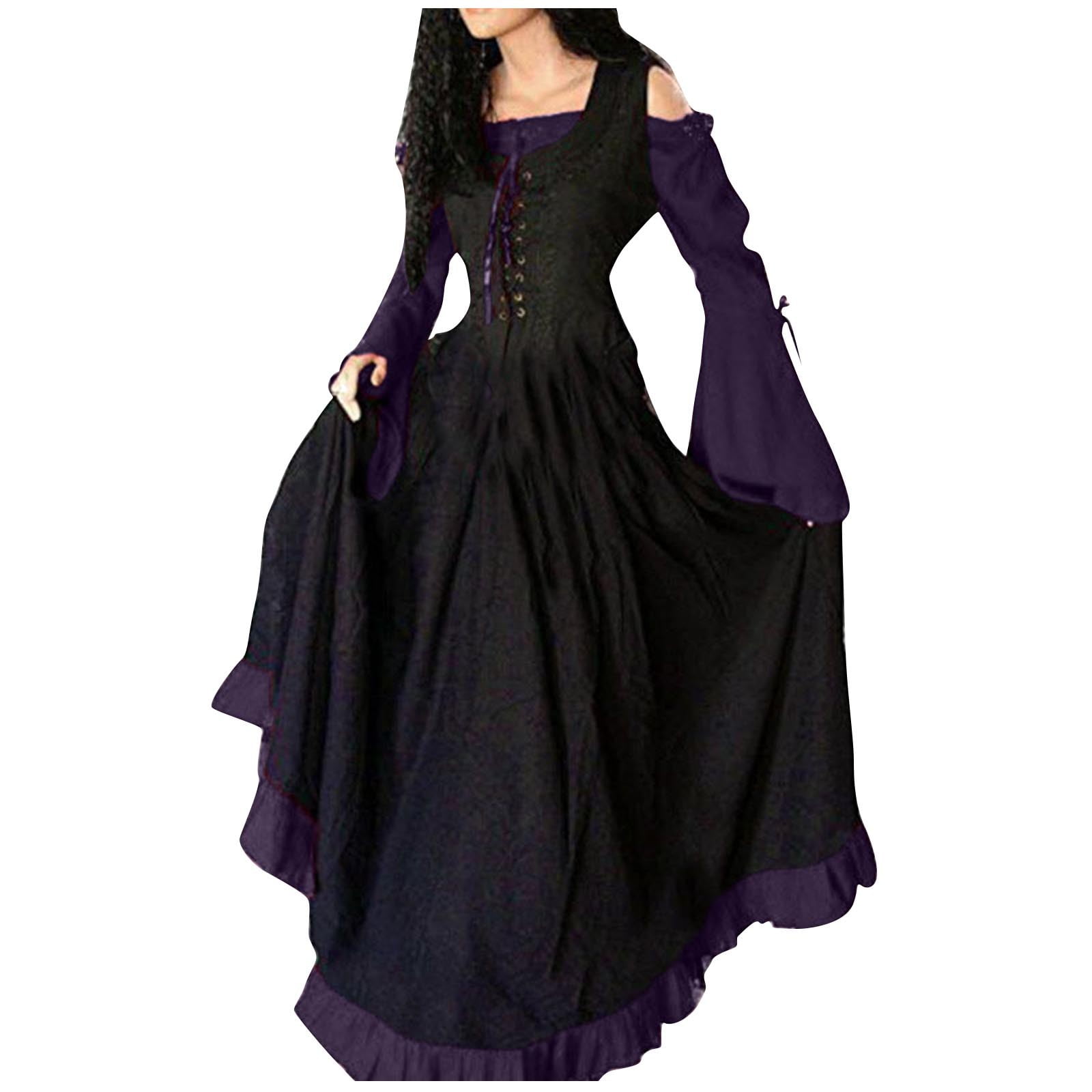 ZyeKqe Plus Size Gothic Dress for Women off Shoulder Ruffle Long Sleeve ...