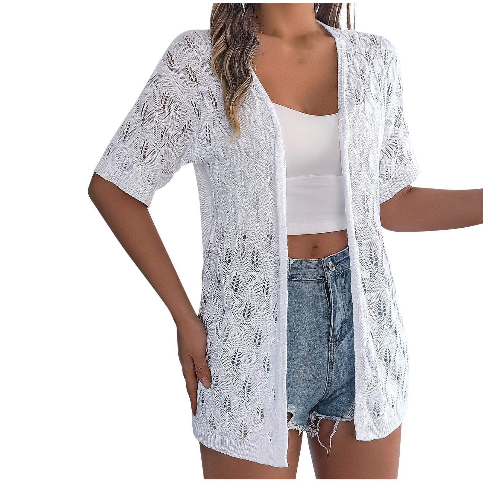 ZyeKqe Summer Cardigan for Women Half Sleeve Open Front Cardigan ...