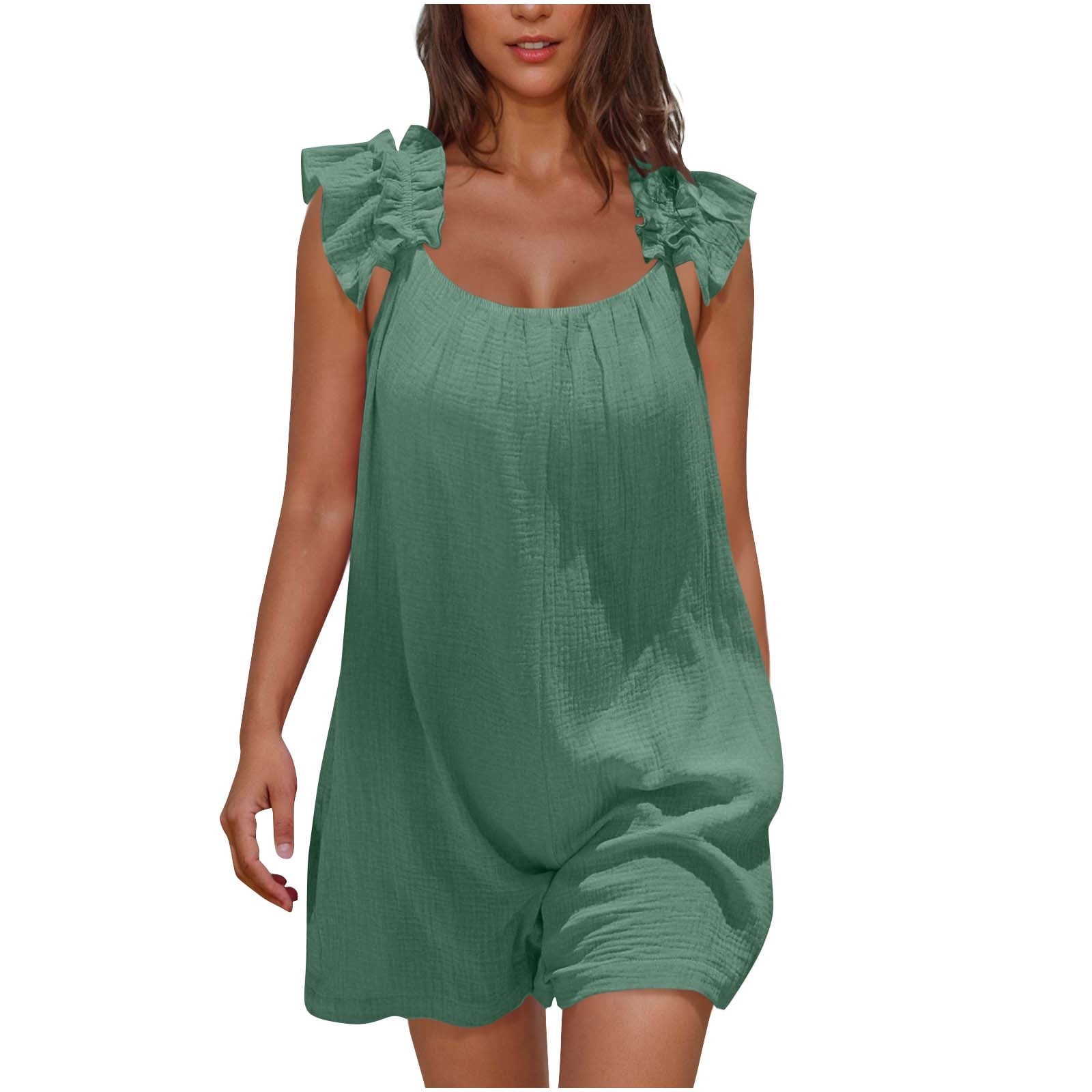 ZyeKqe Summer Rompers for Women 2025 Ruffle Cap Sleeve Scoop Neck ...