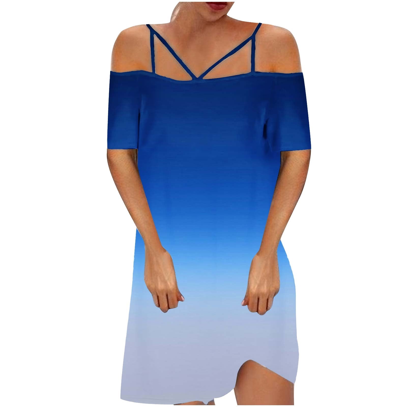 ZyeKqe Sundresses for Women 2024 off Shoulder Cross Criss Front T Shirt ...