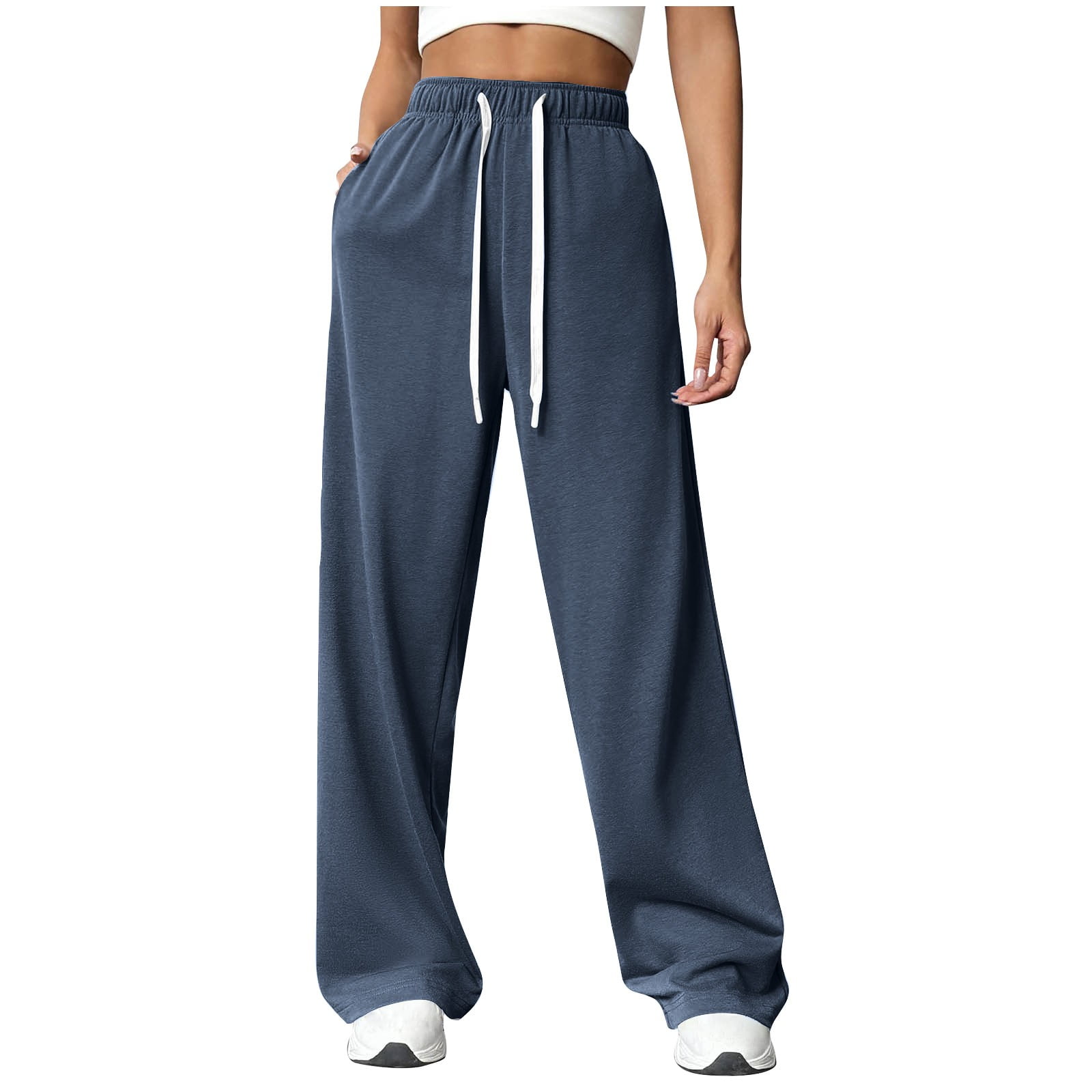 ZyeKqe Sweatpants for Women Straight Wide Leg Track Pants Drawstring ...