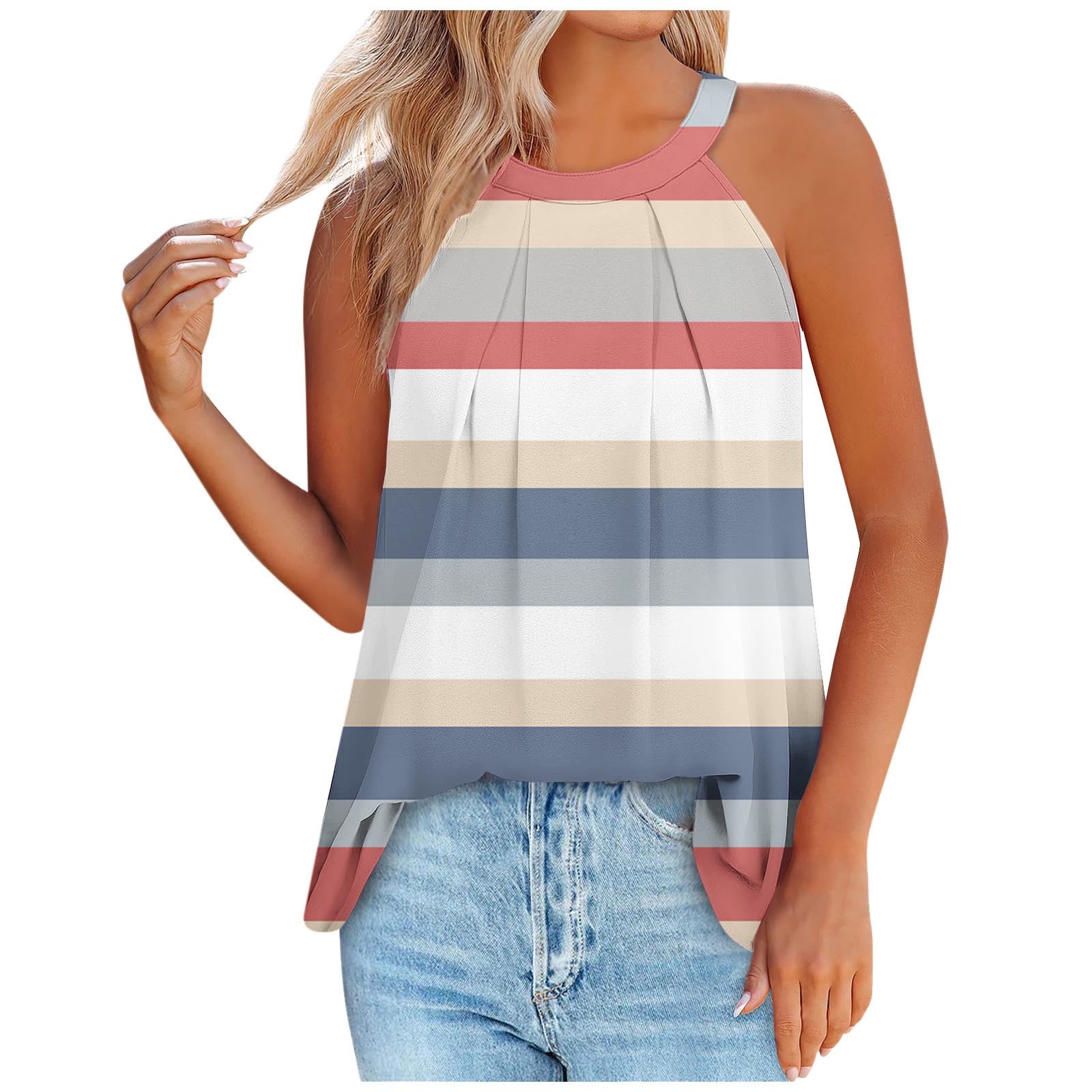 ZyeKqe Tank Tops for Women Garphic Print Going out Tops Pleated Casual ...