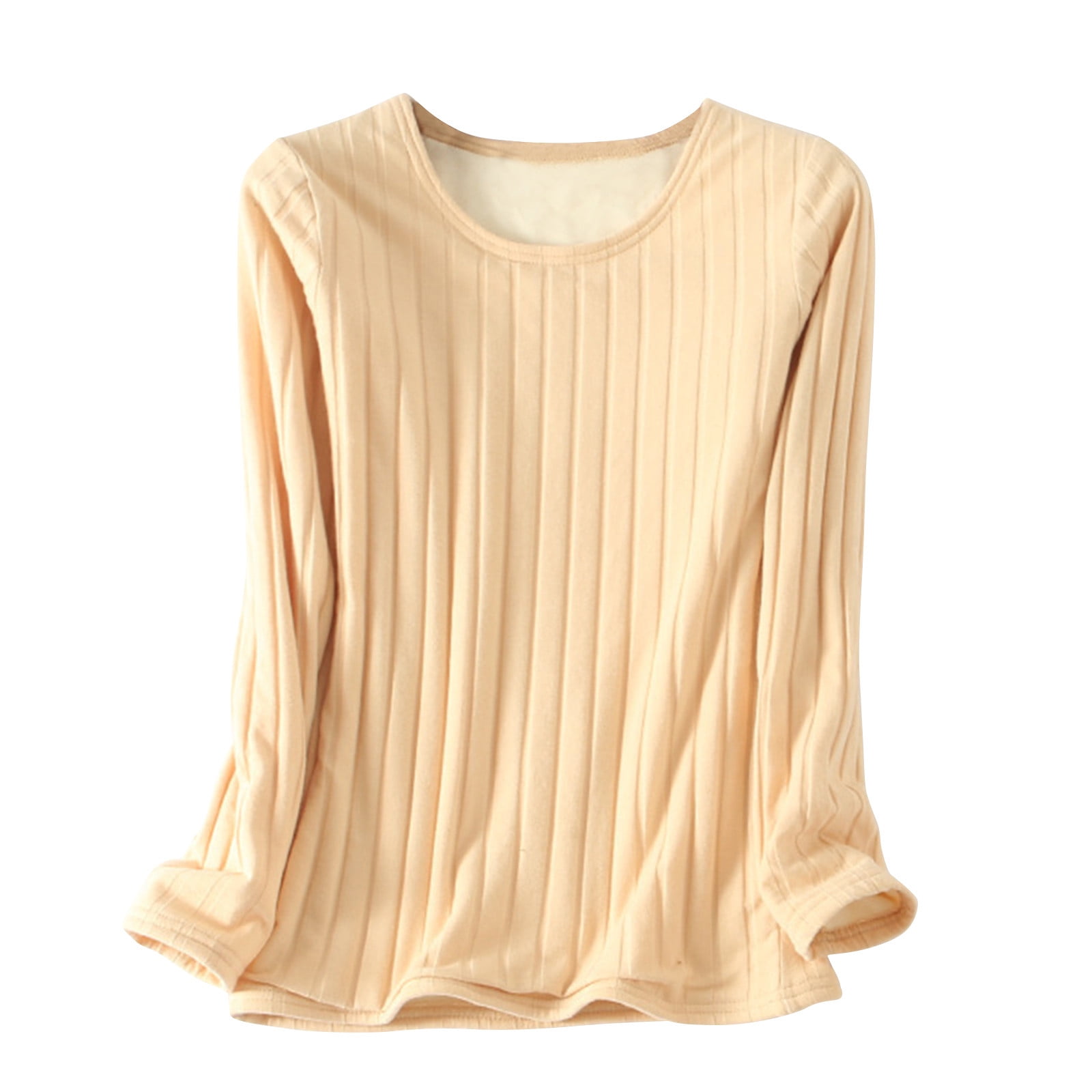 ZyeKqe Thermal Underwear for Women Fleece Lined Tops Solid Color Crew ...