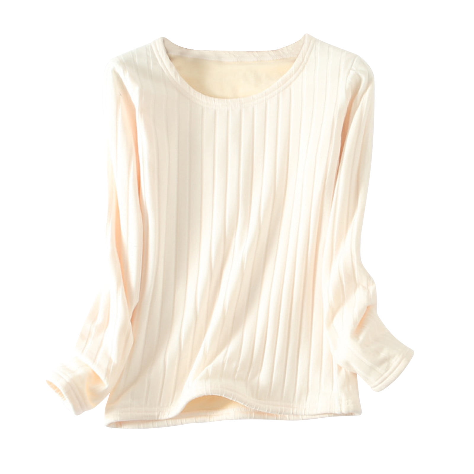 ZyeKqe Thermal Underwear for Women Fleece Lined Tops Solid Color Crew ...