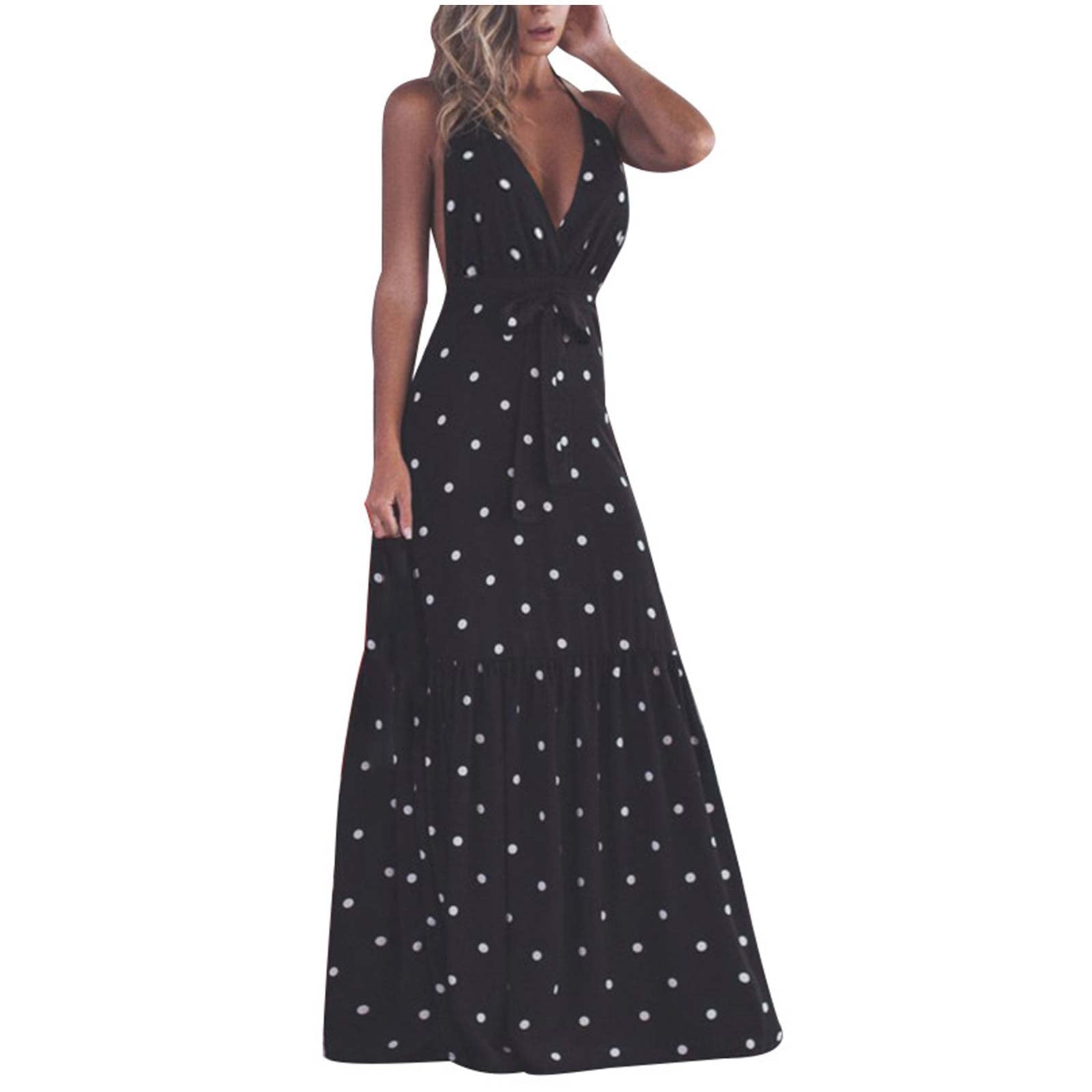 ZyeKqe Vacation Dresses for Women Sleeveless Casual Beach Boho Dotted ...